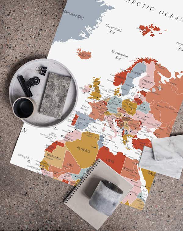 World Map Boho Colours wallpaper - Happywall