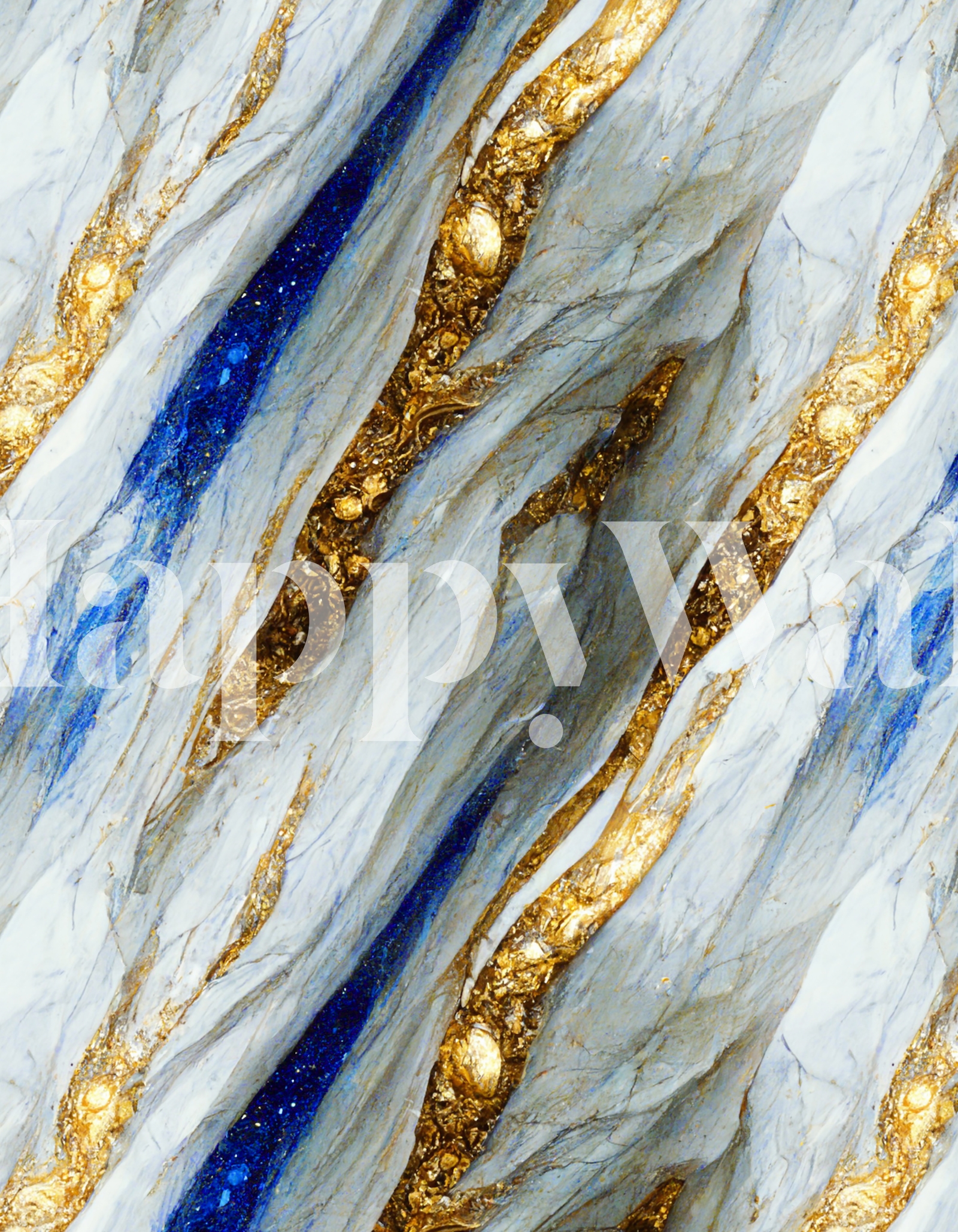 Blue and Gold Marble Wallpaper for Living Room
