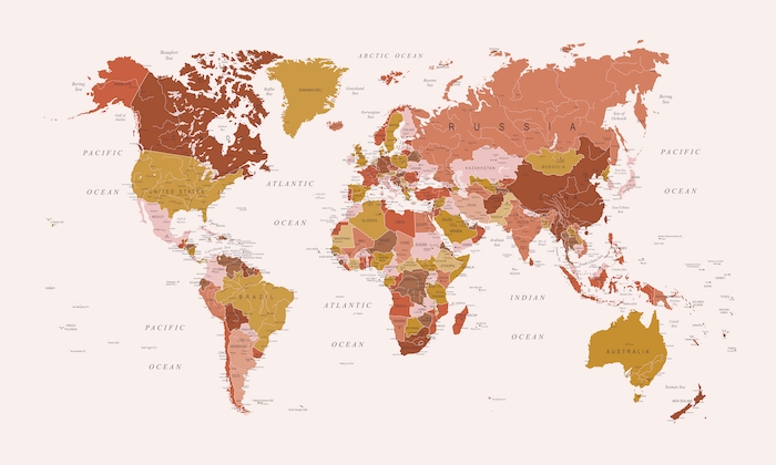 World Map Mustard Pink Wallpaper | Happywall