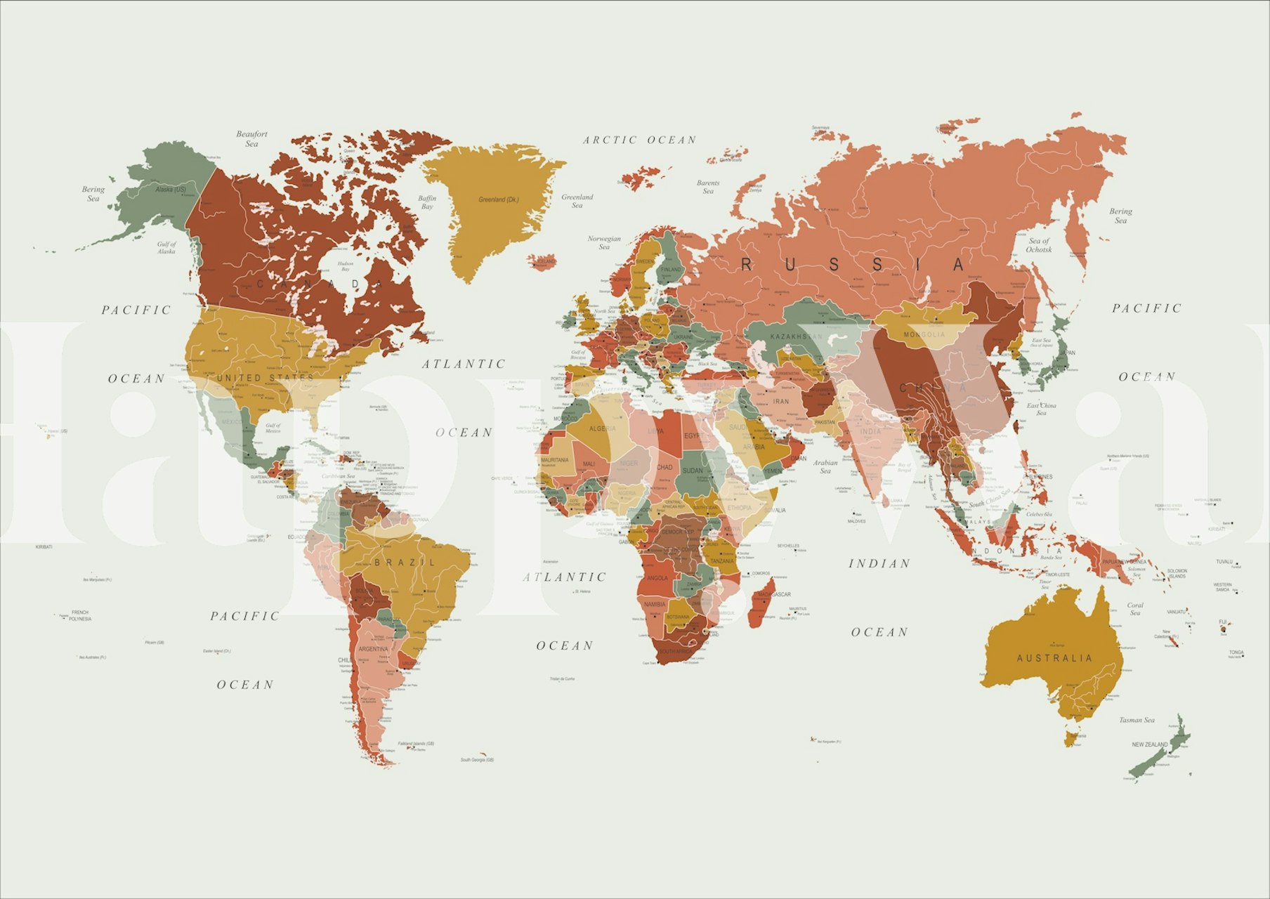 World Map Terracotta Green Wallpaper | Happywall