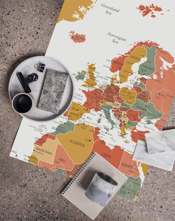 World Map Terracotta Green wallpaper - Free shipping | Happywall