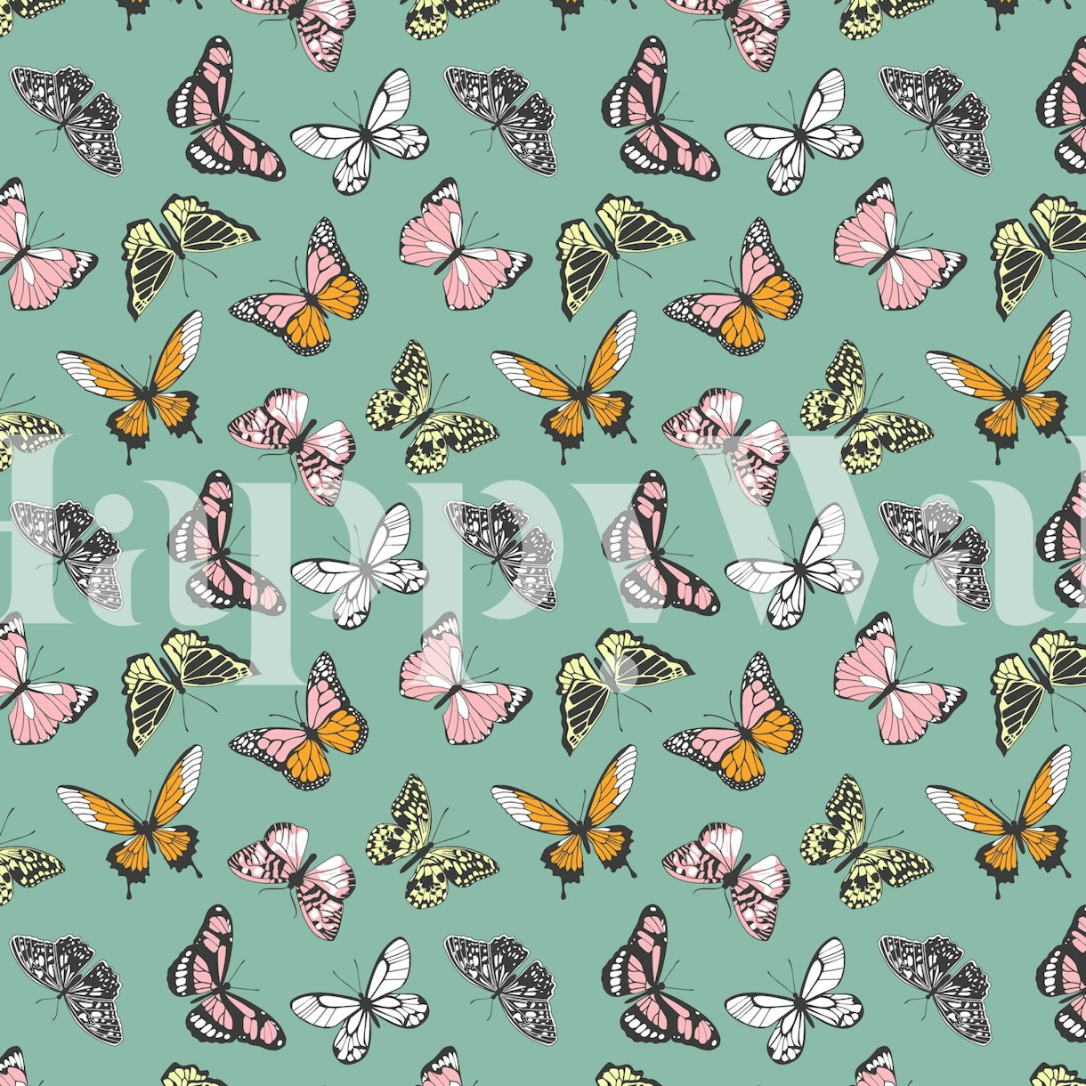 Spring Butterflies on Teal Wallpaper | Buy Online at Happywall