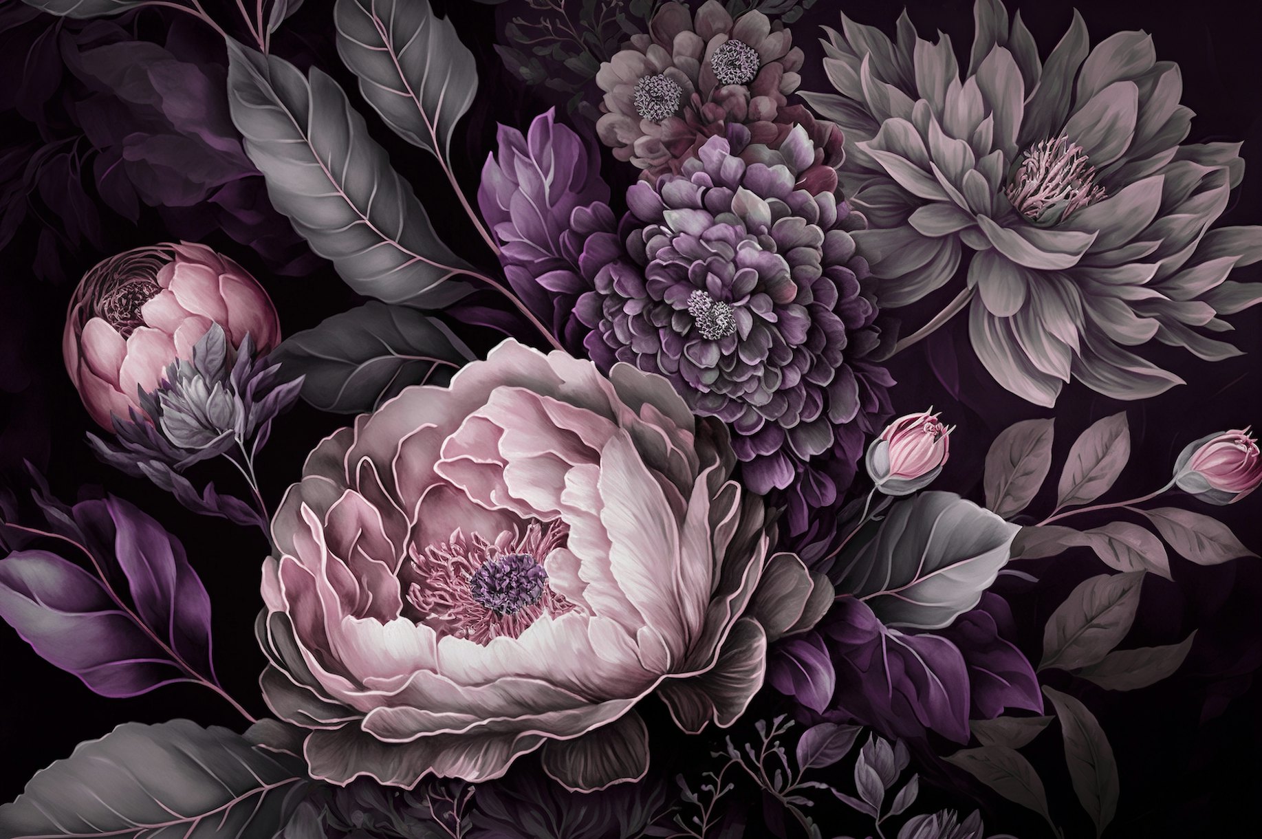 Pink Baroque Large Floral wallpaper - Happywall