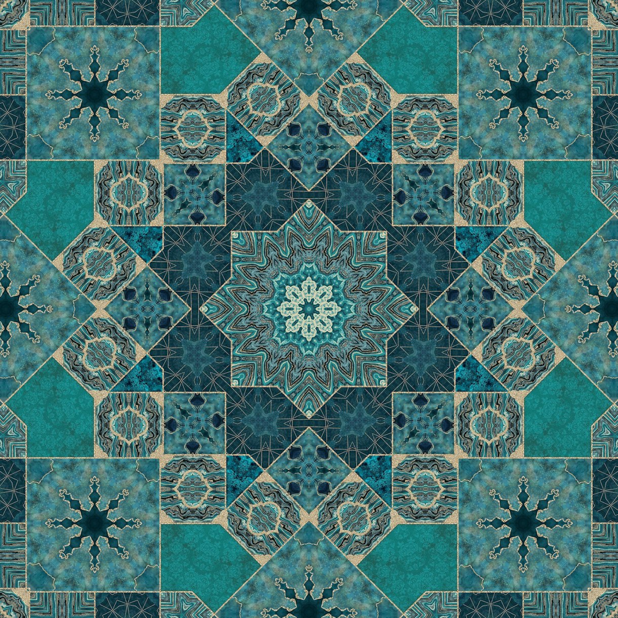 Artisanal Tiles Teal Gold wallpaper - Happywall