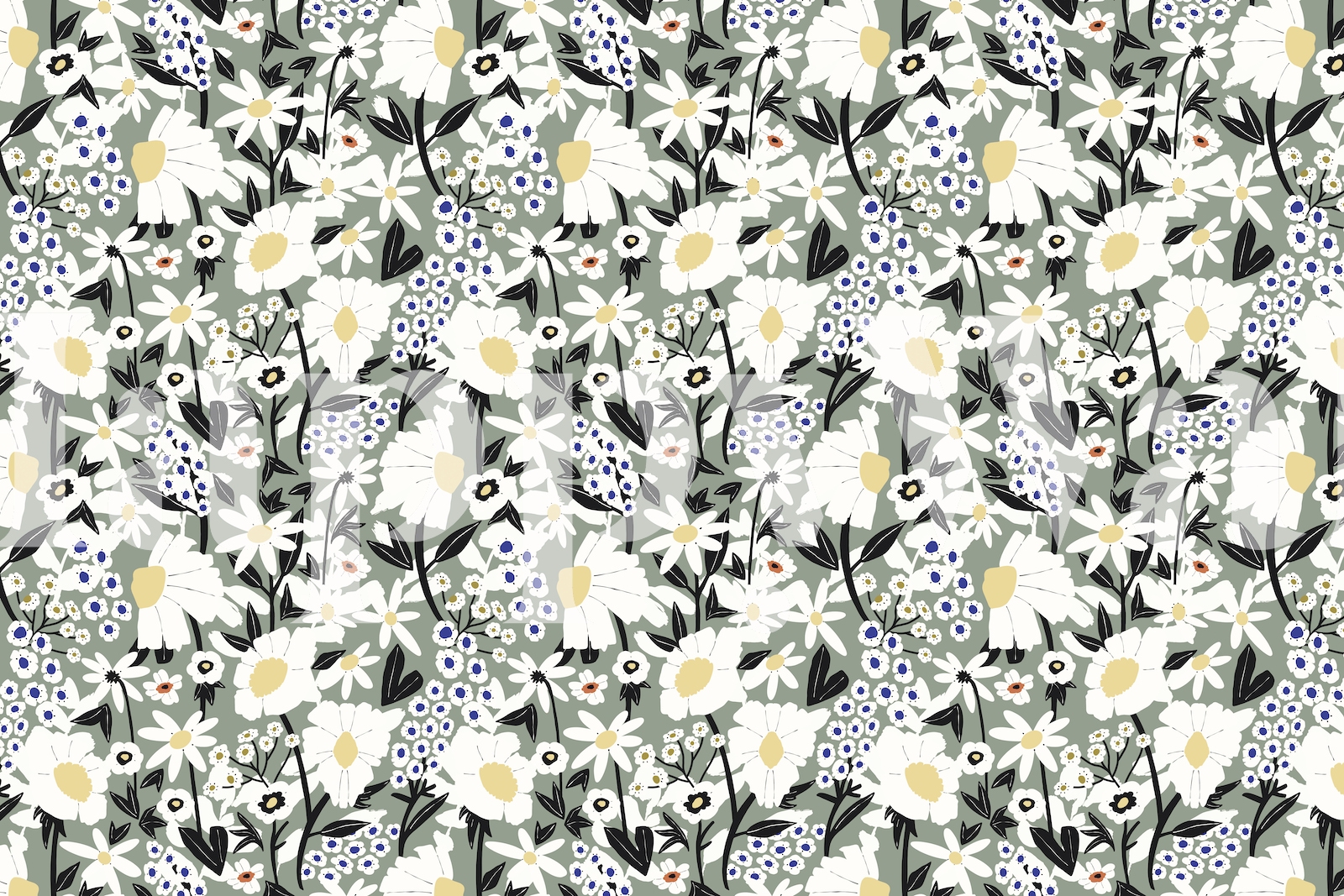 Floral Meadow Wallpaper in Soft Sage