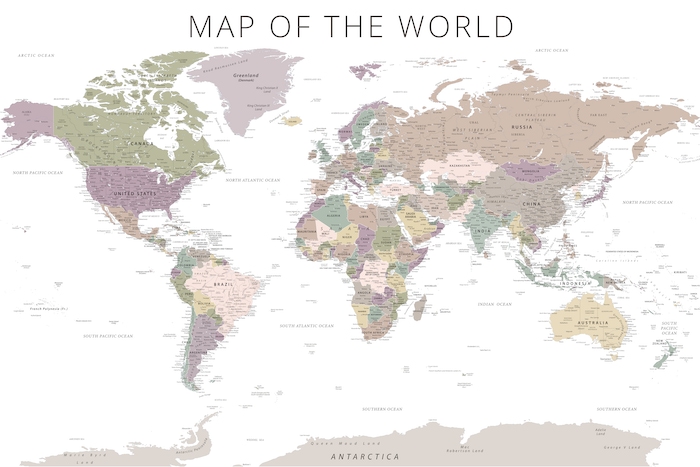 Neutral World Map Wallpaper for Home Decor