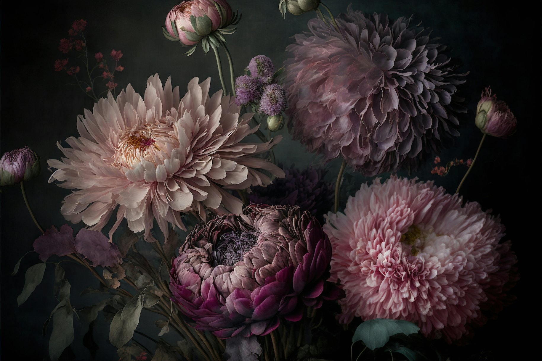 Moody Flowers Powder Pink Wallpaper - Buy Online | Happywall