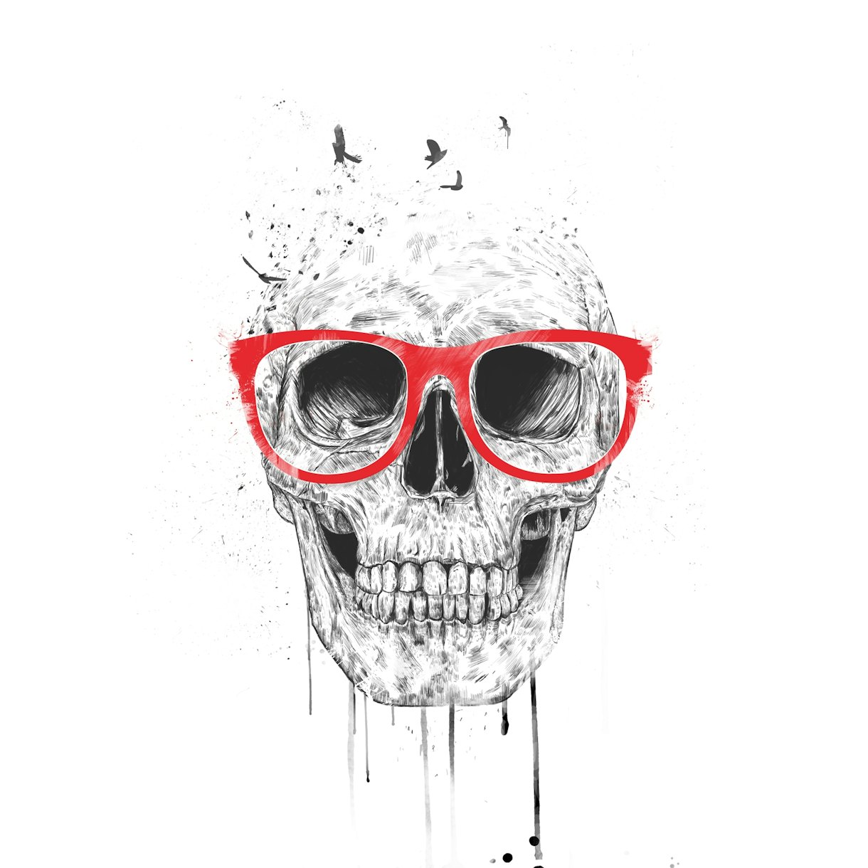 Skull with red glasses wallpaper - Happywall