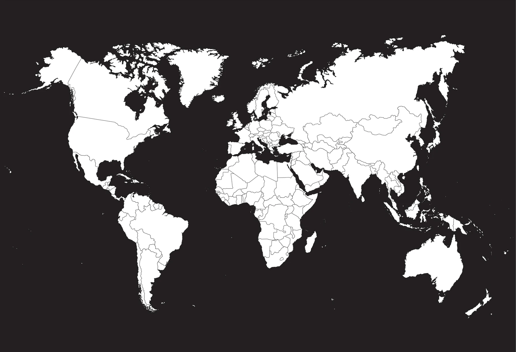 Black White World Map Outlined wallpaper - Happywall