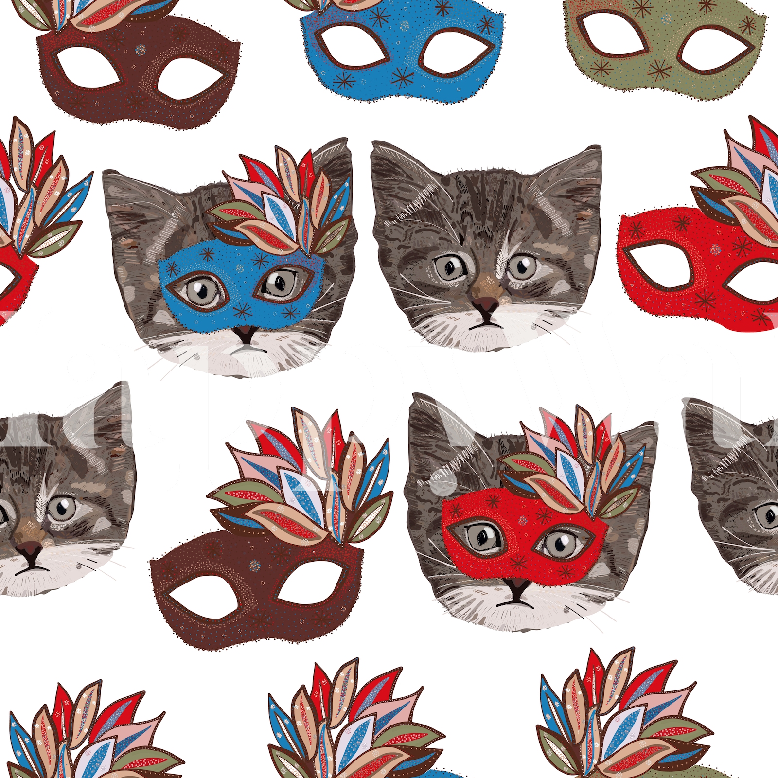 Cute Cat Mask Wallpaper for Kids Rooms