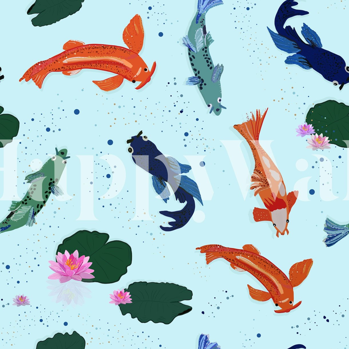 Buy Koi Fishes & Sea Creatures Blue Wallpaper – Happywall