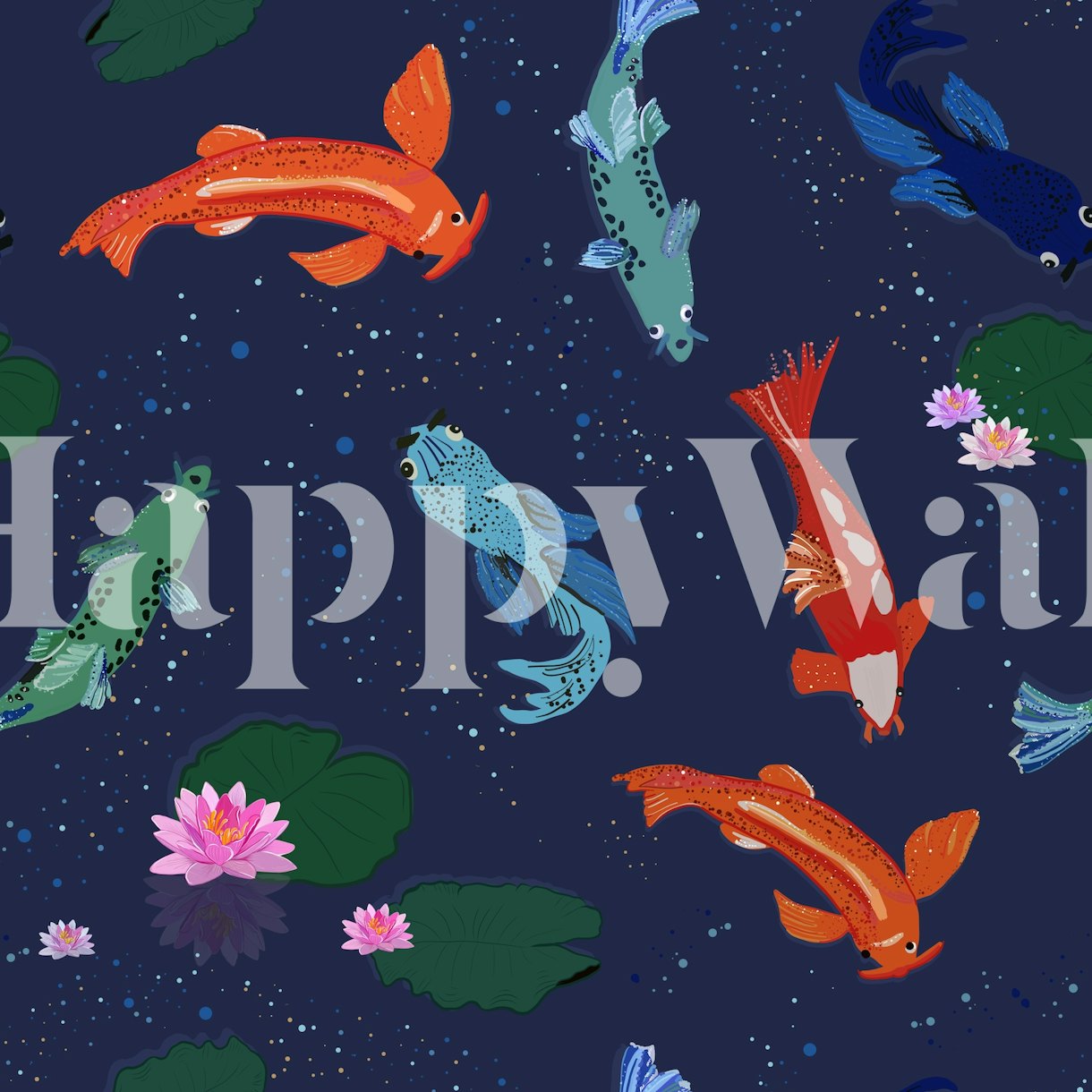Koi Fishes & Sea Creatures Navy Wallpaper | Happywall