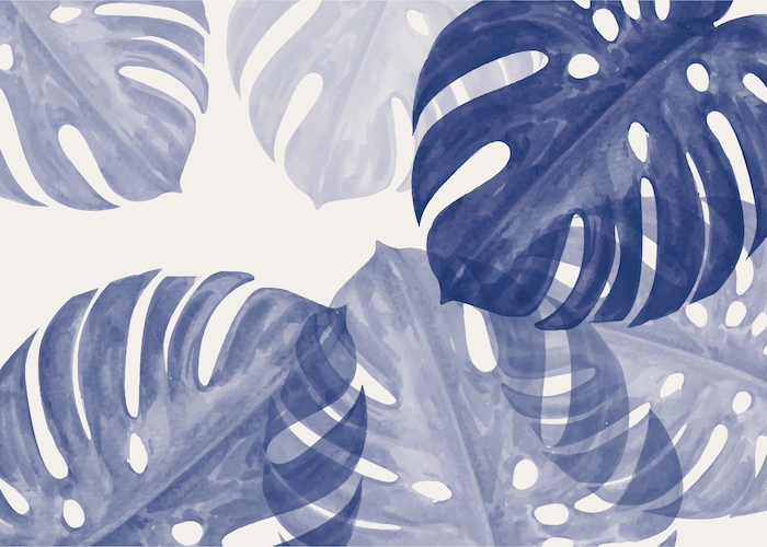Blue Tropical Monstera Leaf Wallpaper