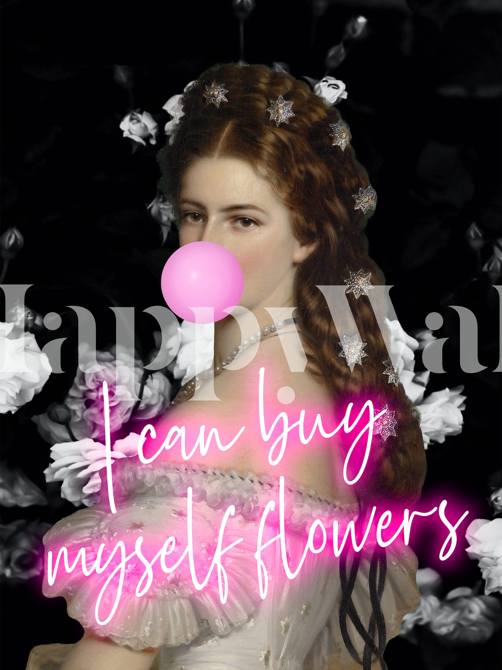 Pink Floral Portrait Vintage Wallpaper