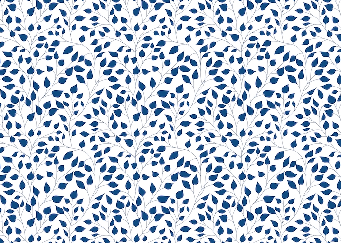 Blue Floral Leaf Pattern Wallpaper