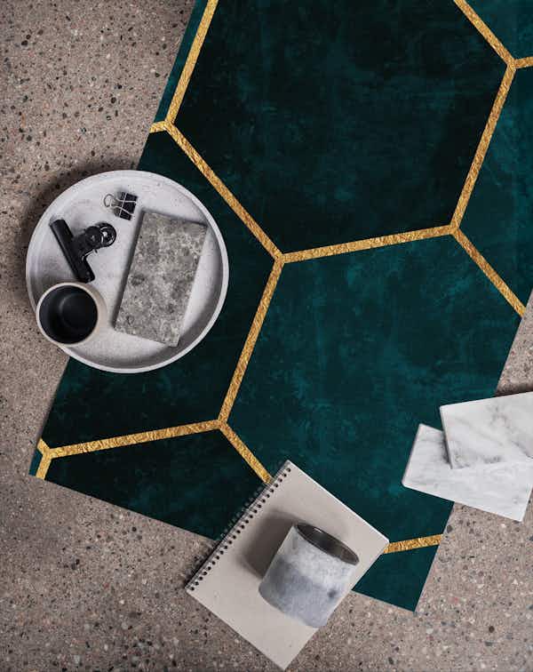 Dark Teal Hexagons Pattern Wallpaper | Happywall