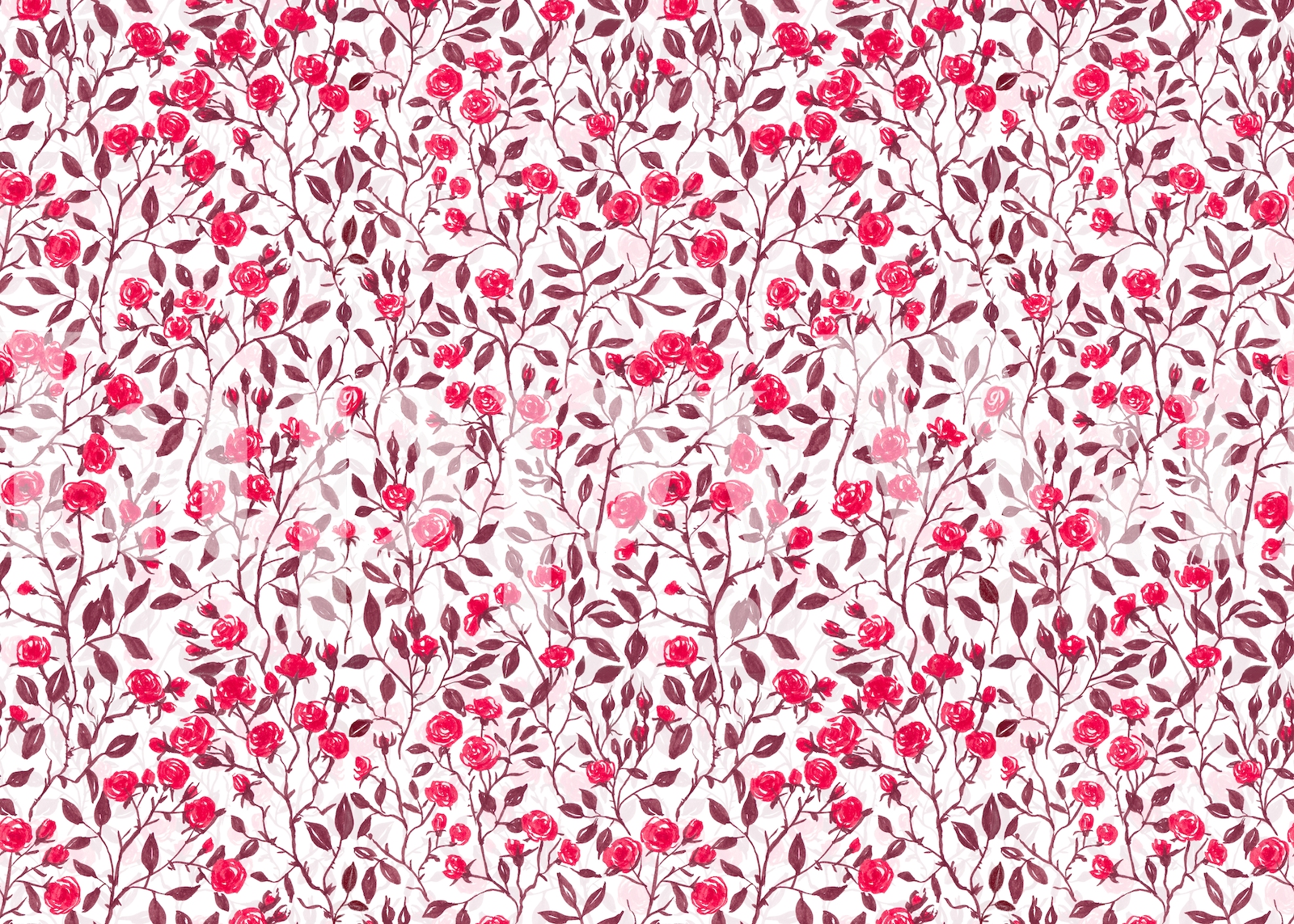 Pink Floral Wallpaper with Brown Leaves