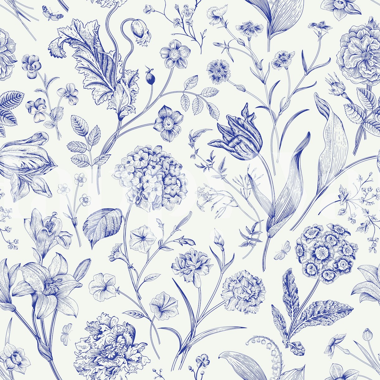 Blue botanica wallpaper - Free shipping | Happywall