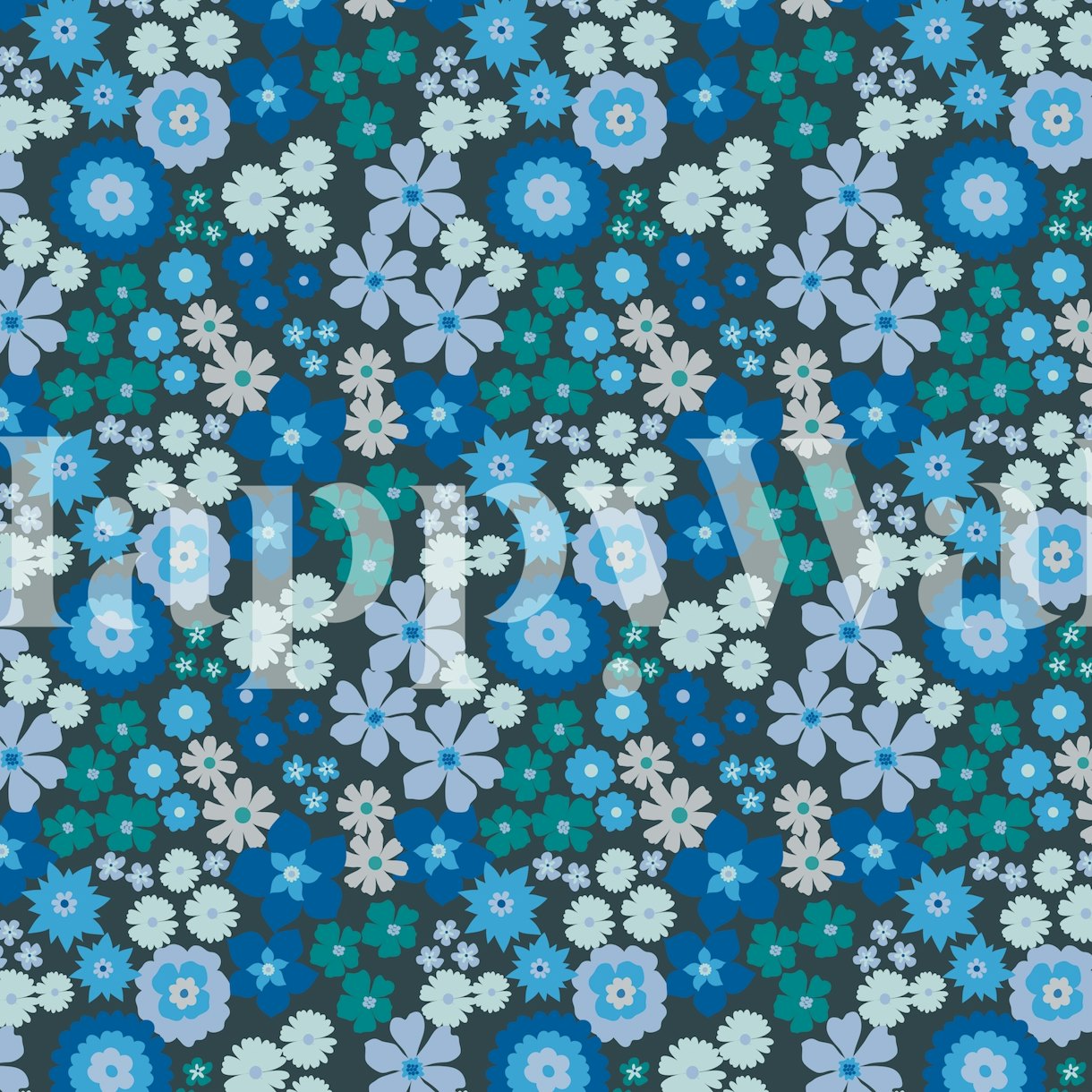Deep Blue Flowers wallpaper - Free shipping | Happywall