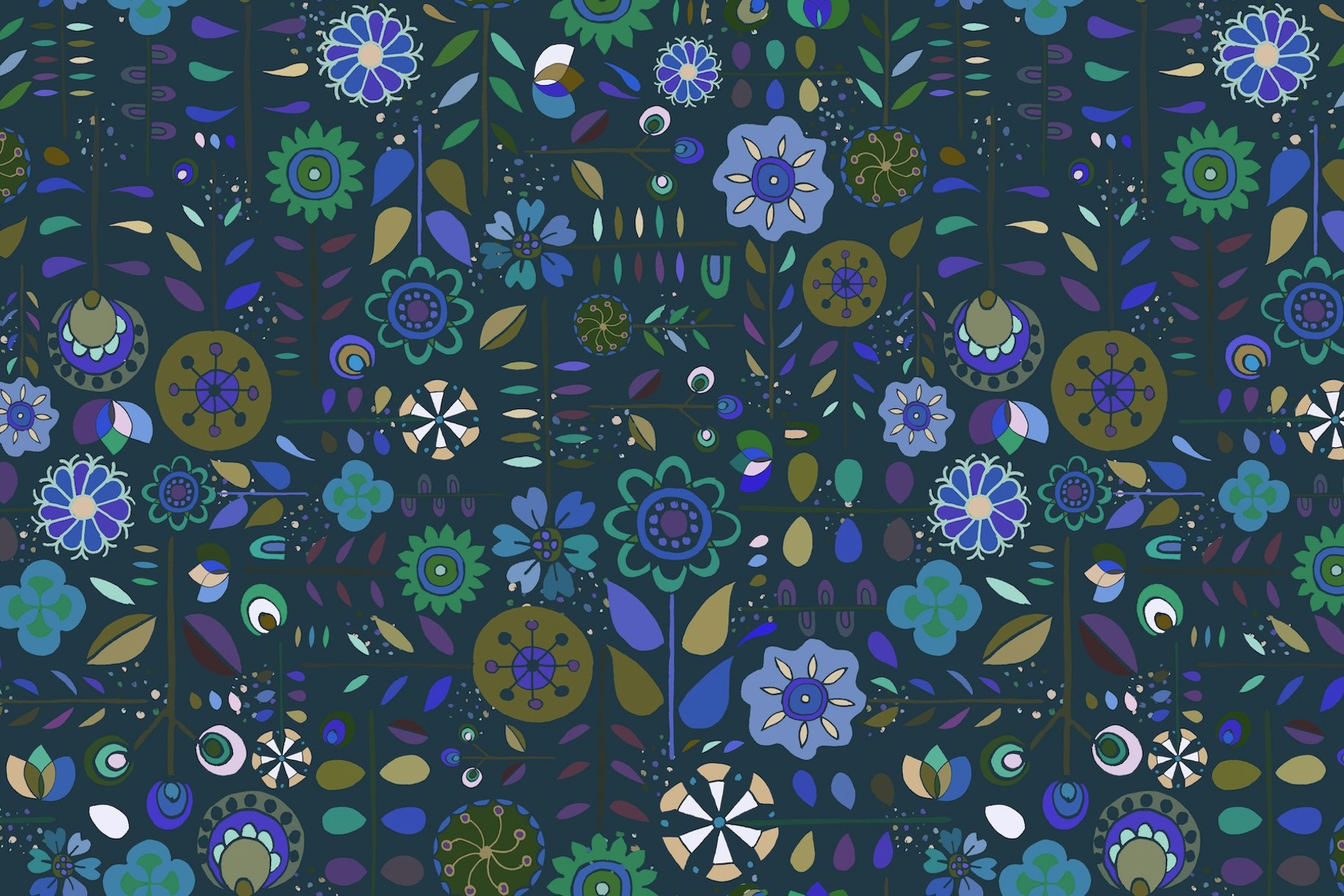 Blue Scandinavian Flowers Wallpaper | Happywall