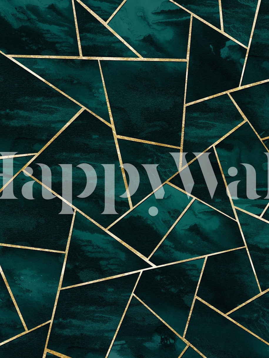 Dark Teal Ink Gold Geometric 1 Wallpaper | Happywall