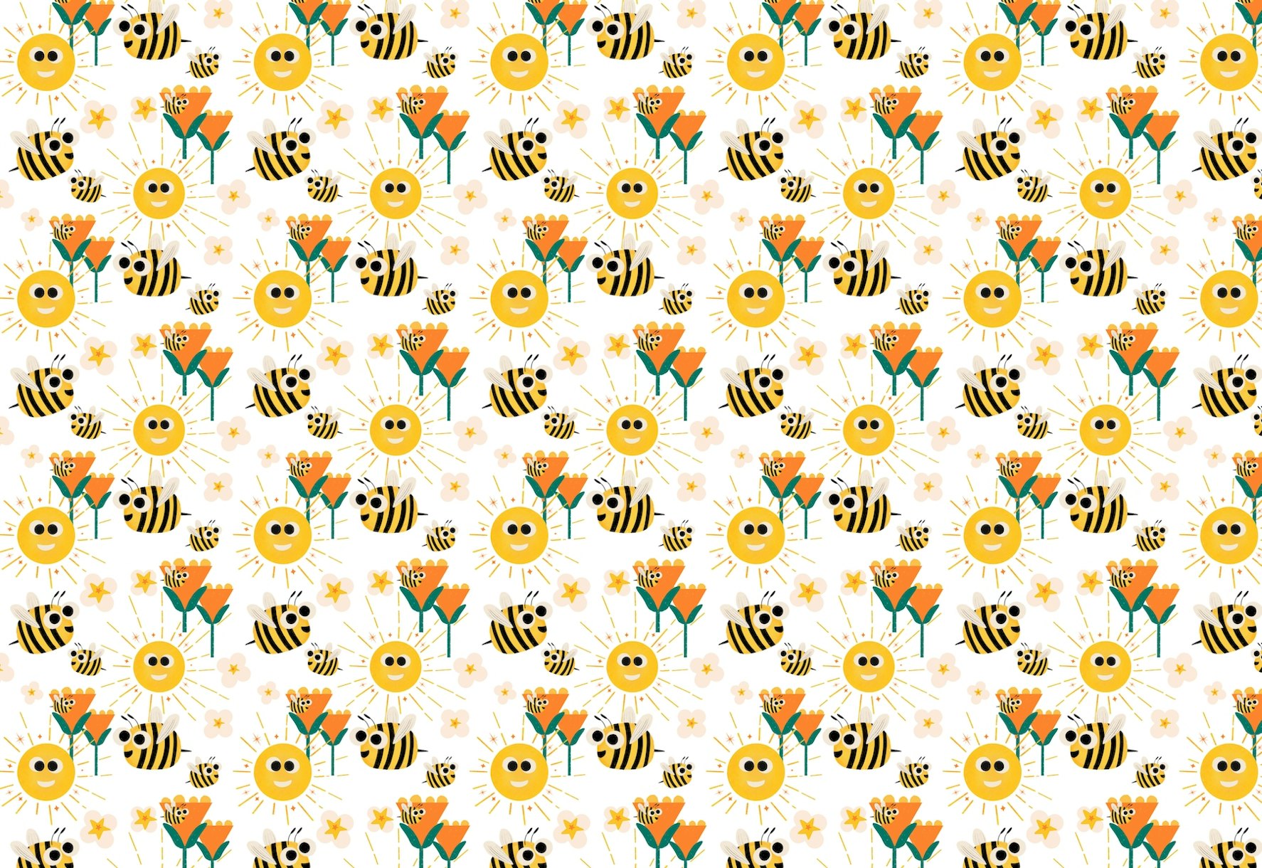 Buy Happy Bees and Sunshine White Wallpaper - Happywall