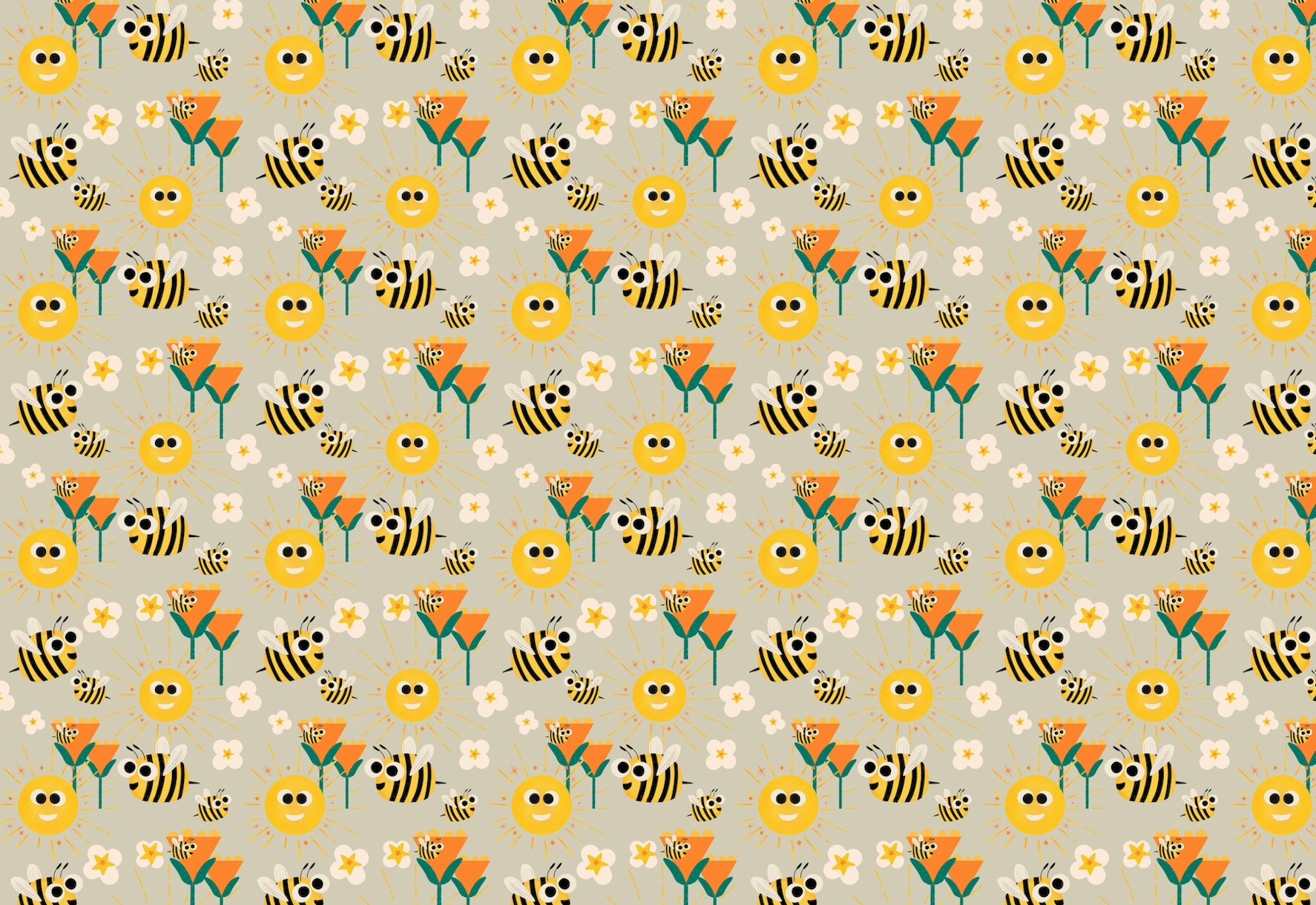 Happy bees and sunshine pearl wallpaper - Free shipping | Happywall