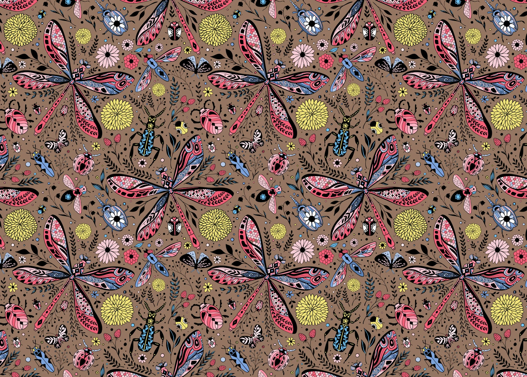 Doodle Bugs on Mocha Brown Wallpaper - Happywall