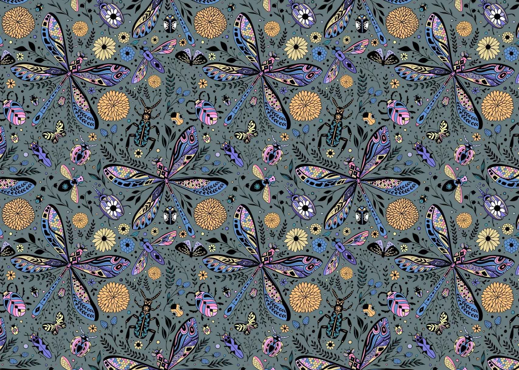 Shop Doodle Bugs on Slater Gray Wallpaper - Happywall