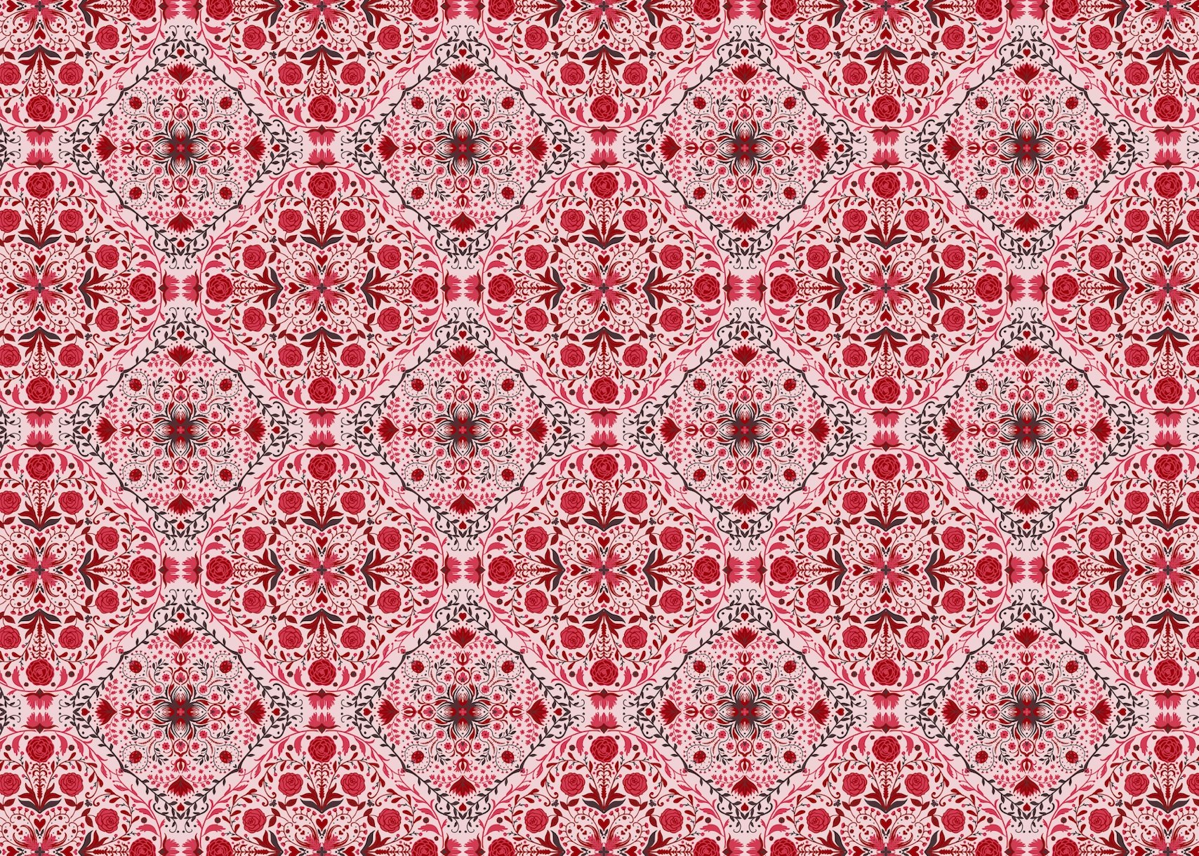 Buy Floral Tiles in Red Wallpaper Online | Happywall