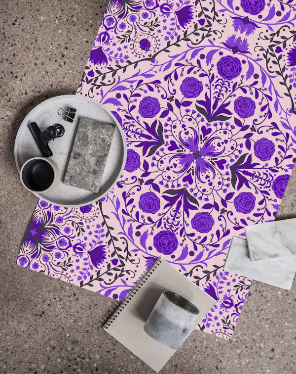 Buy Floral Tiles in Violet Wallpaper - Happywall.com