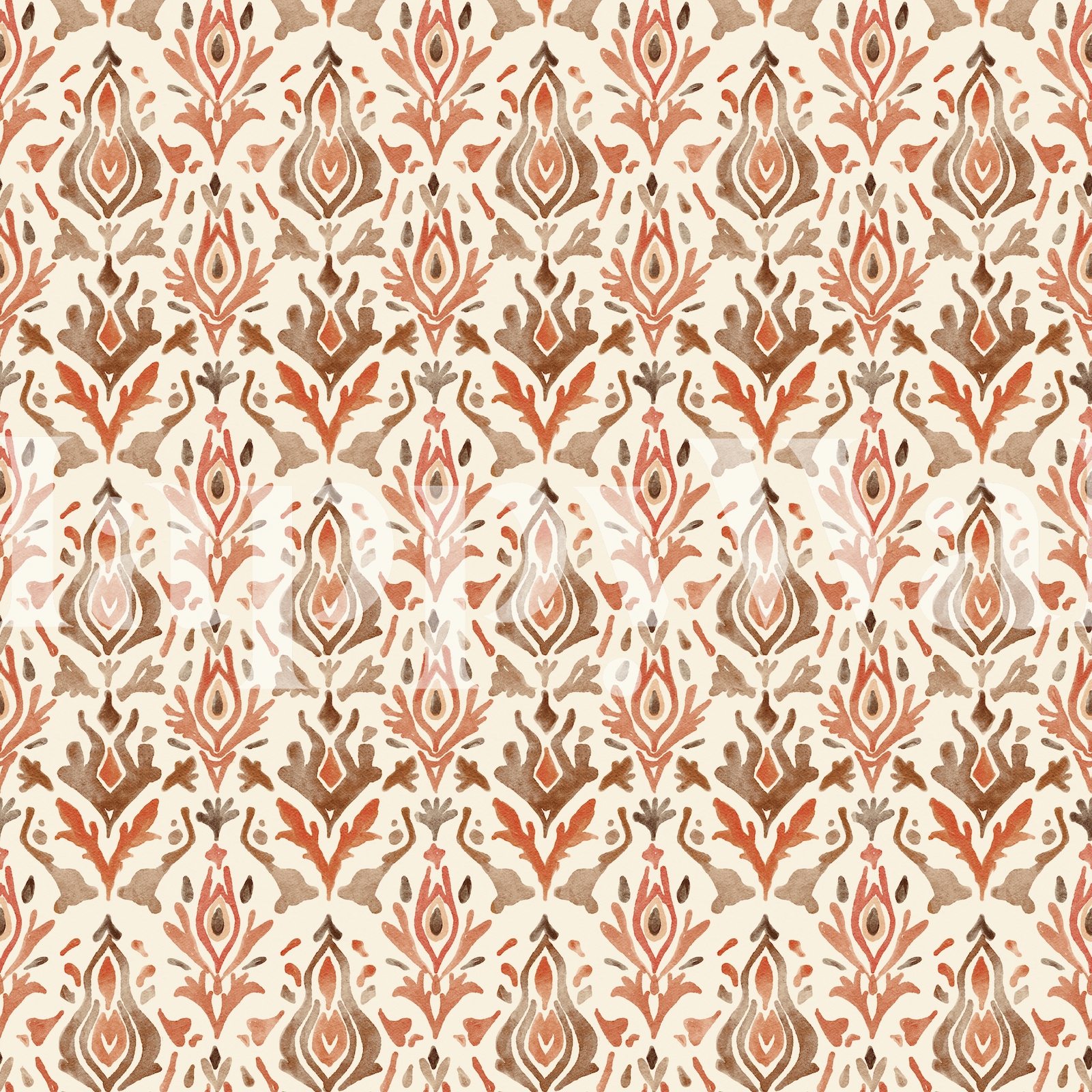 Earth Tones Floral Ikat Wallpaper