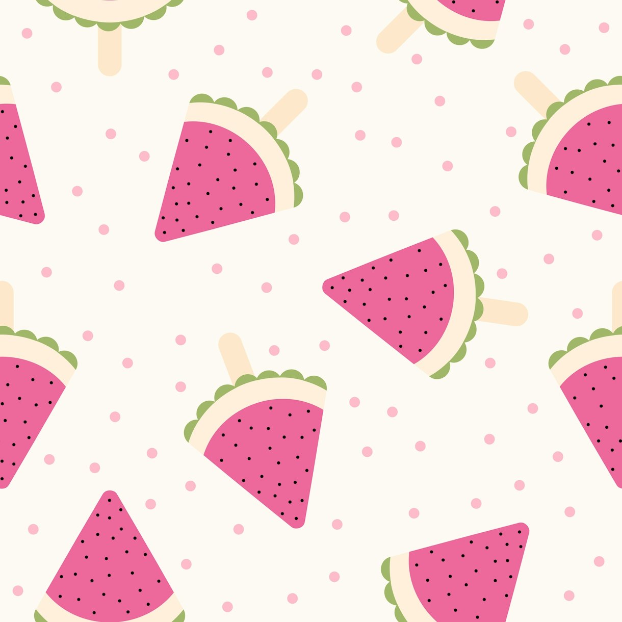 Watermelon Popsicles Dots Pink Wallpaper | Happywall