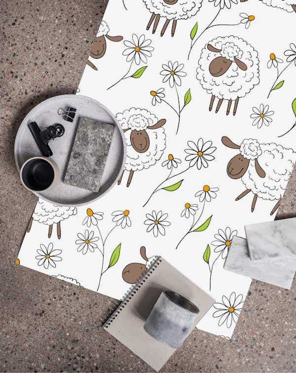 Counting Sheep on White Wallpaper | Happywall