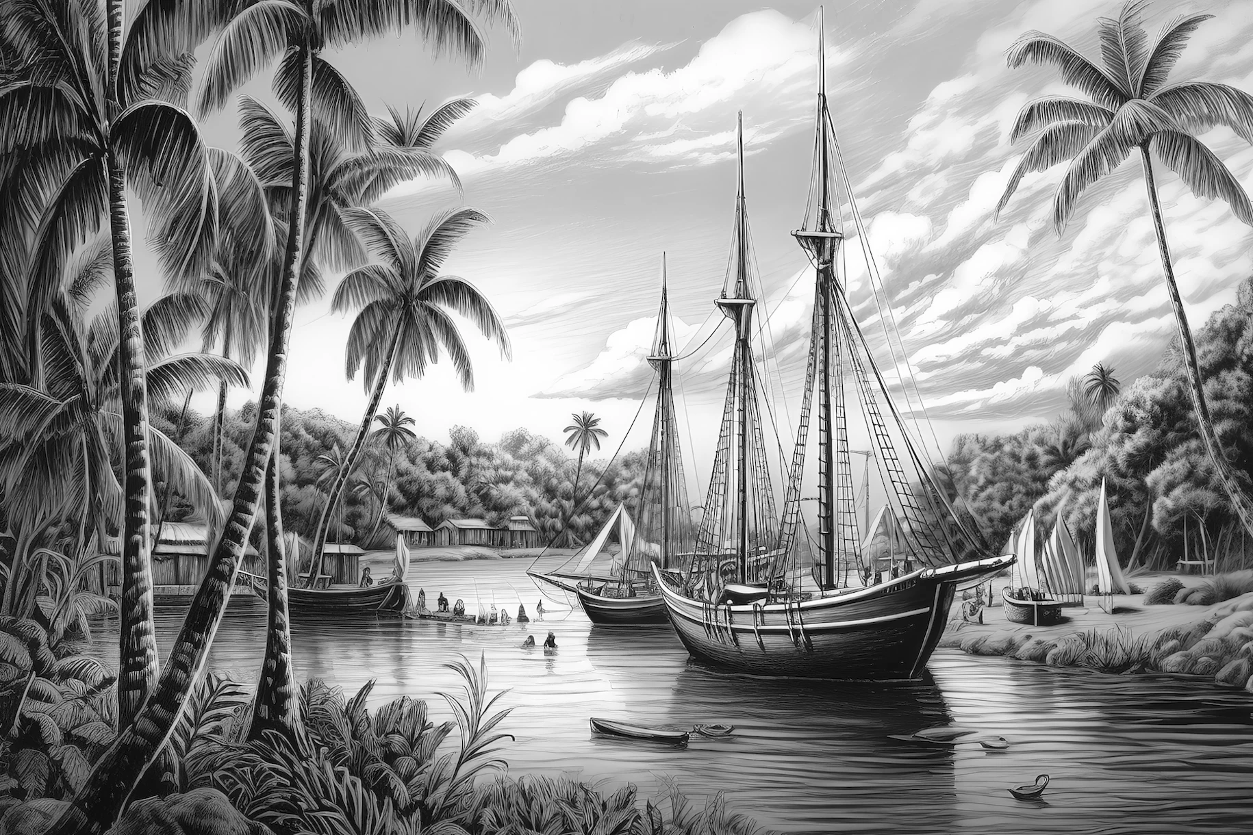 Black and White Polynesia wallpaper - Free shipping | Happywall