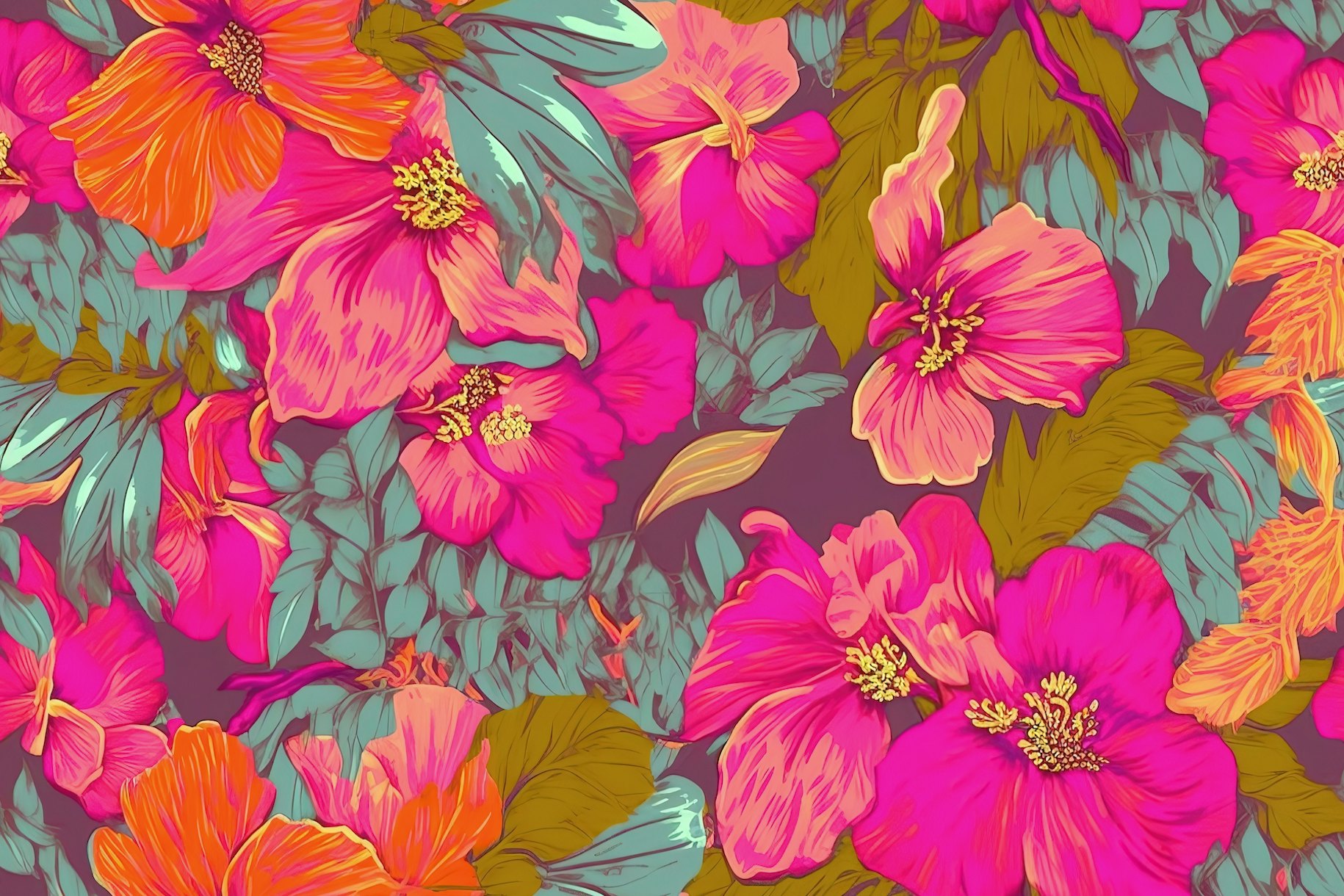 Stunning Fluo Pink Flowers Wallpaper | Happywall