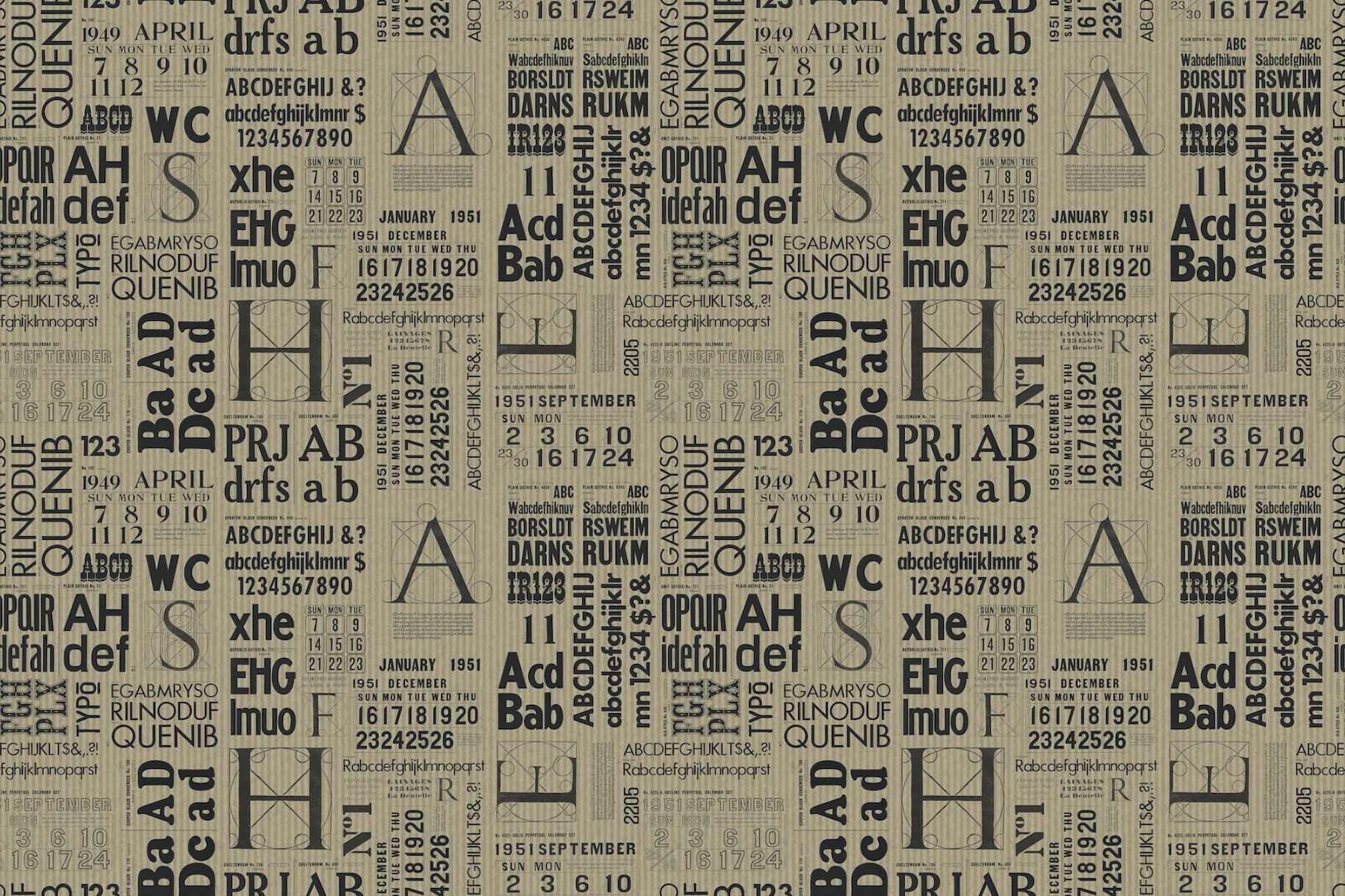 Old Print Typography Brown Wallpaper - Vintage Style | Happywall