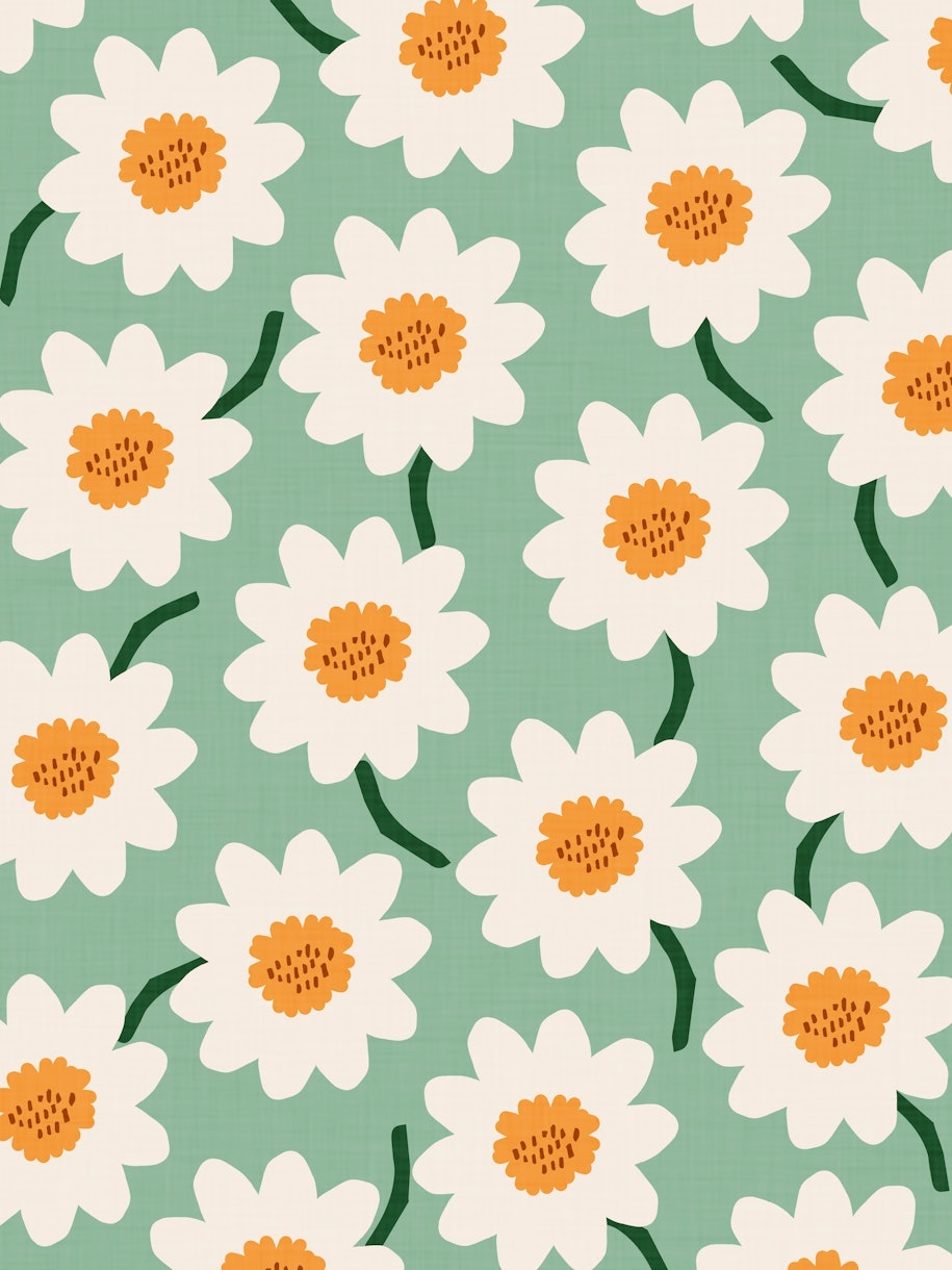 Flower Field Mint Orange Wallpaper - Happywall