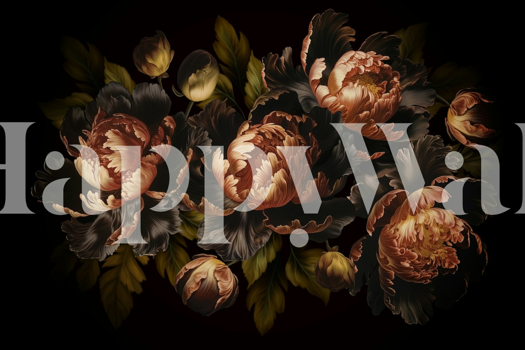 Moody Baroque Peonies 2 Wallpaper | Happywall