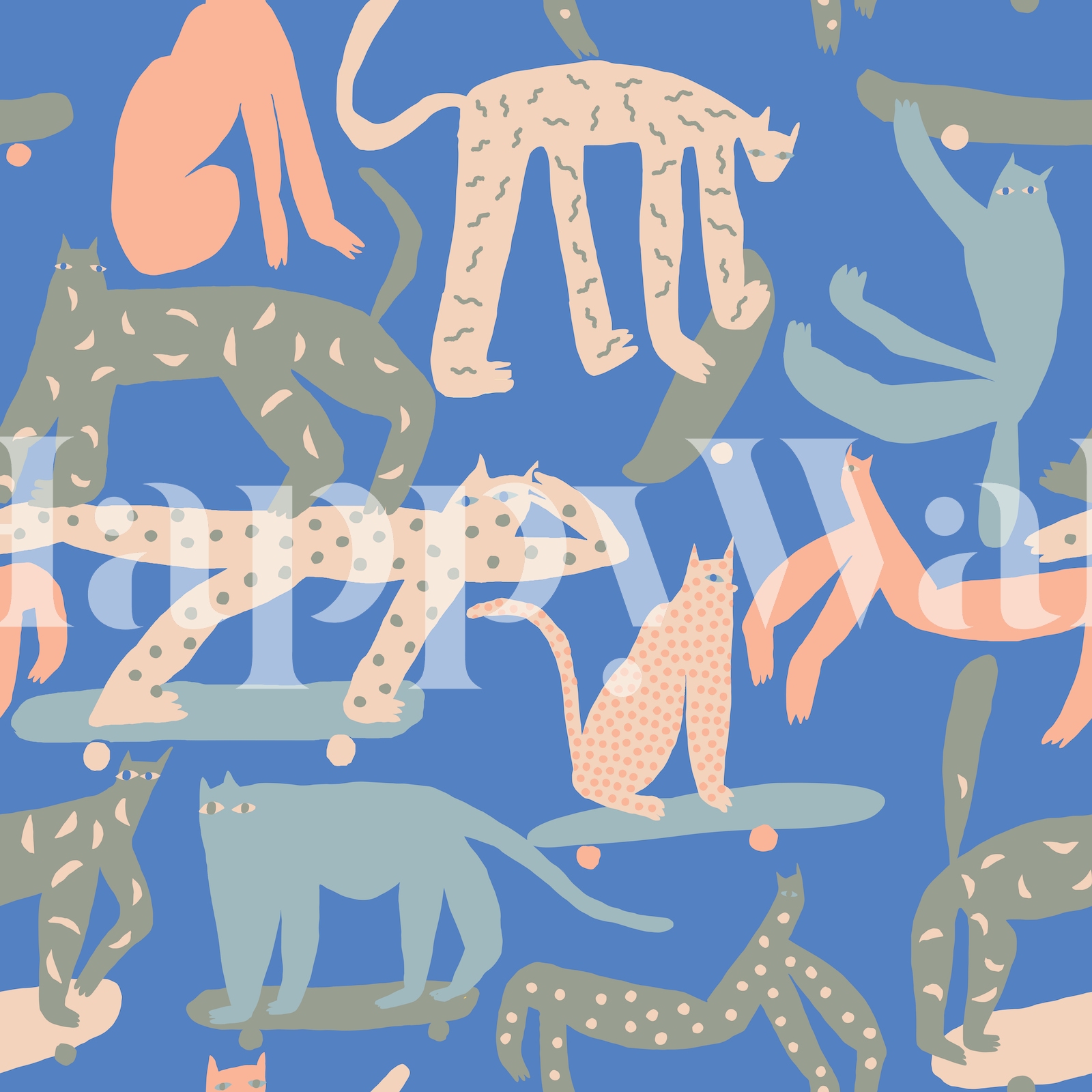 Buy Broken Cats Blue Wallpaper Online | Happywall