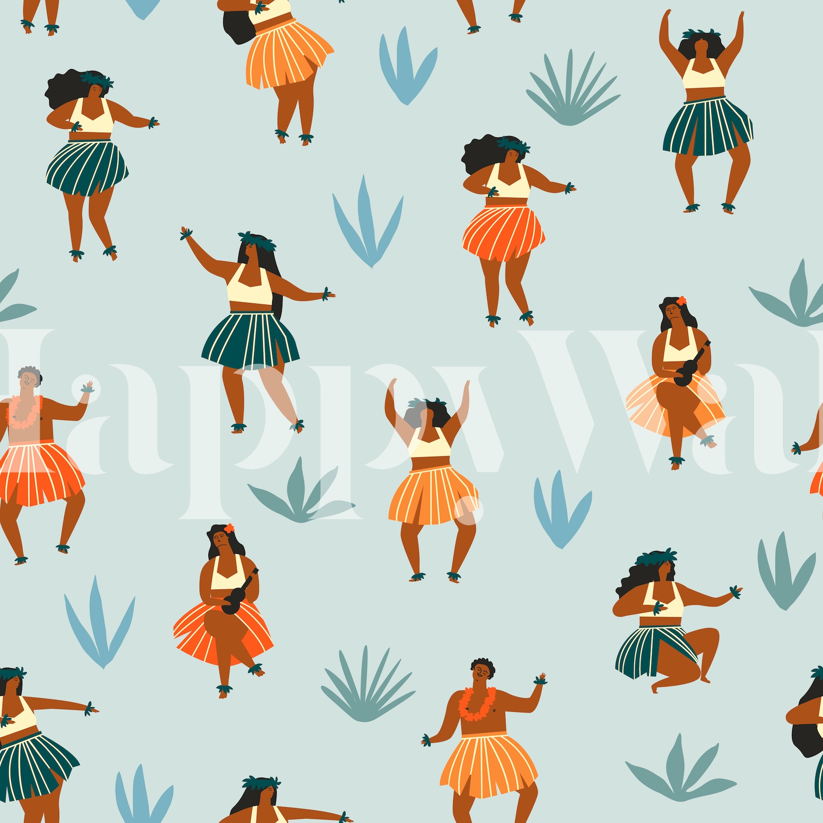 Colorful Hula Girls Wallpaper for Kids Rooms