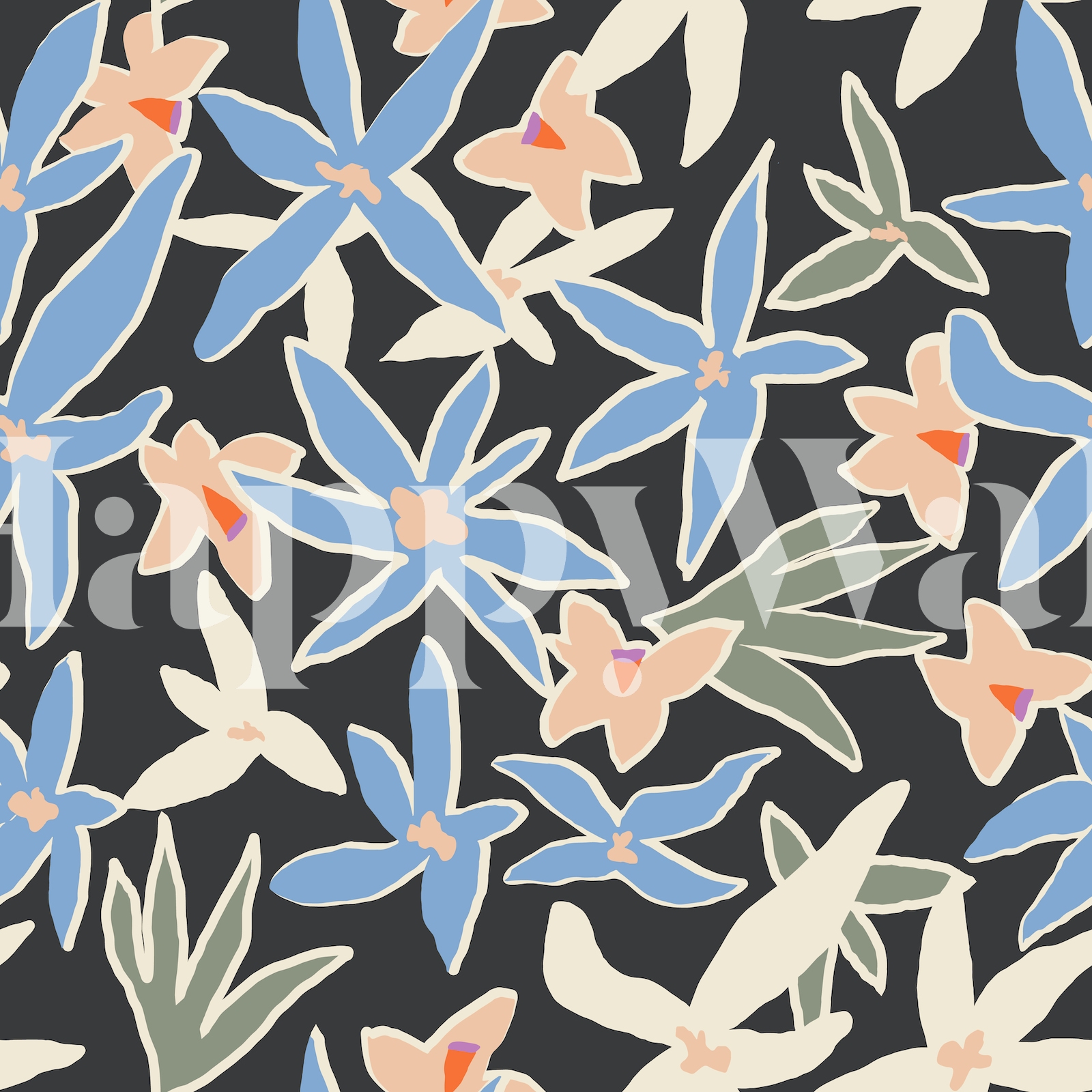 Floral Blue Black Wallpaper for Bedroom