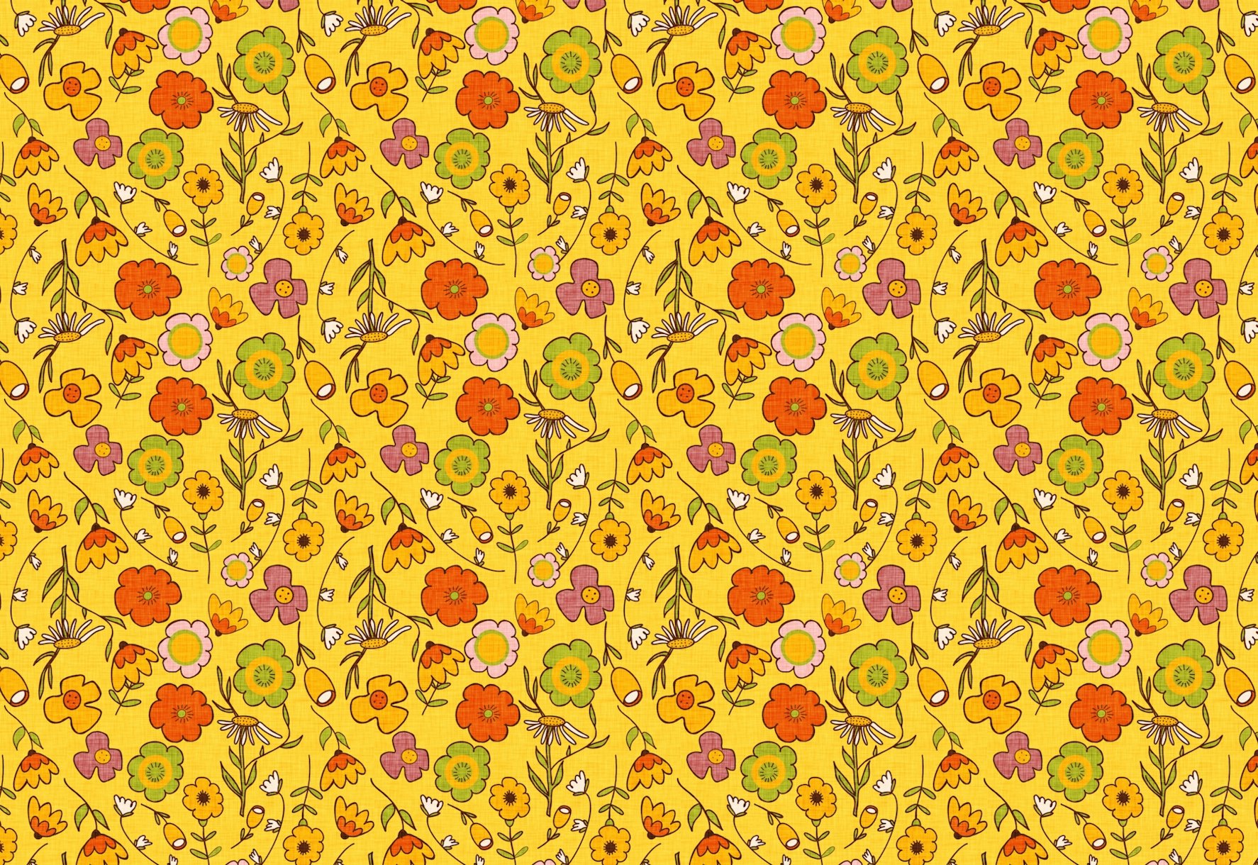 "Buy 70s Floral Bouquet Yellow Wallpaper Online | Happywall.com"
