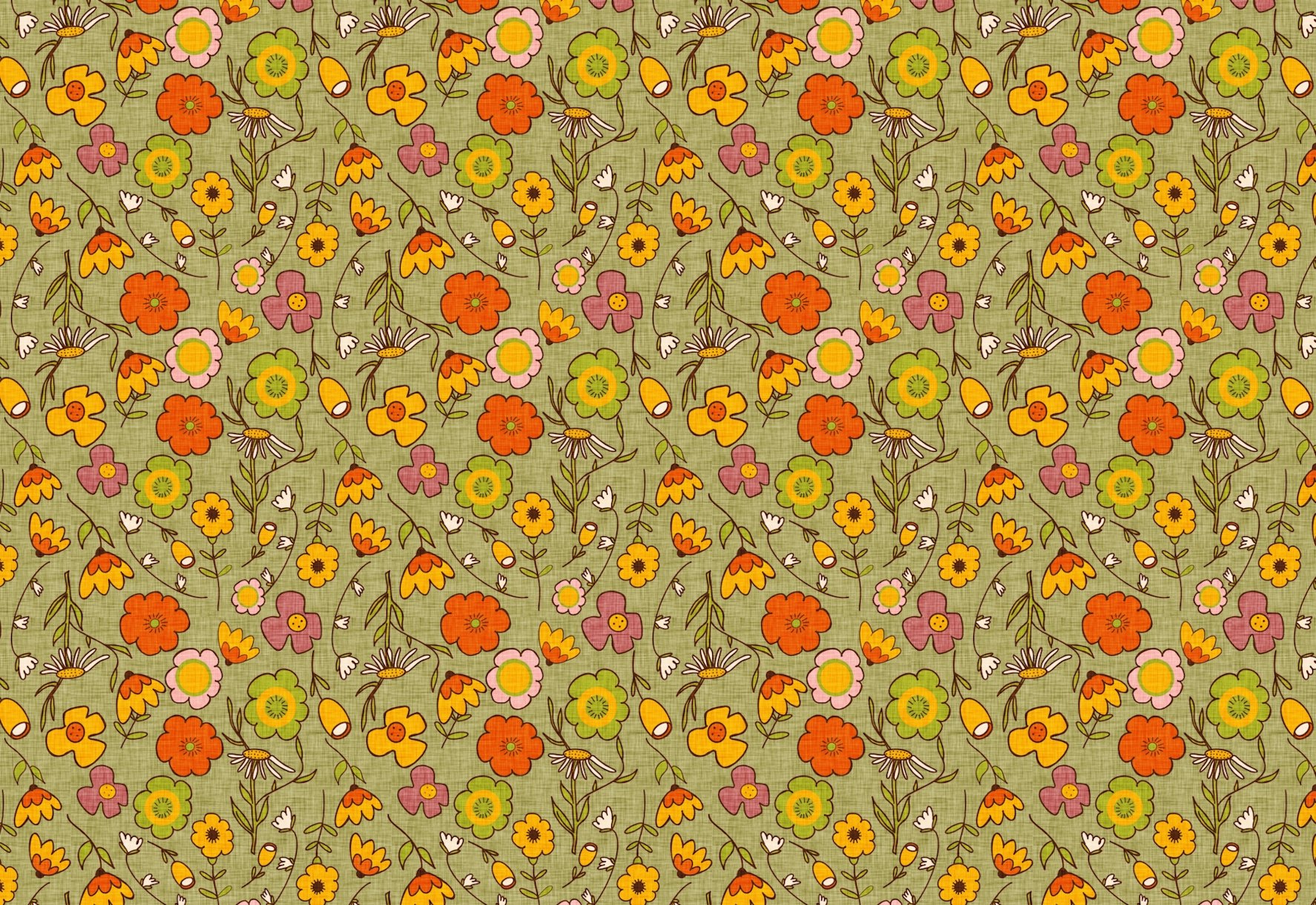 70S Floral Bouquet Green wallpaper - Free shipping | Happywall