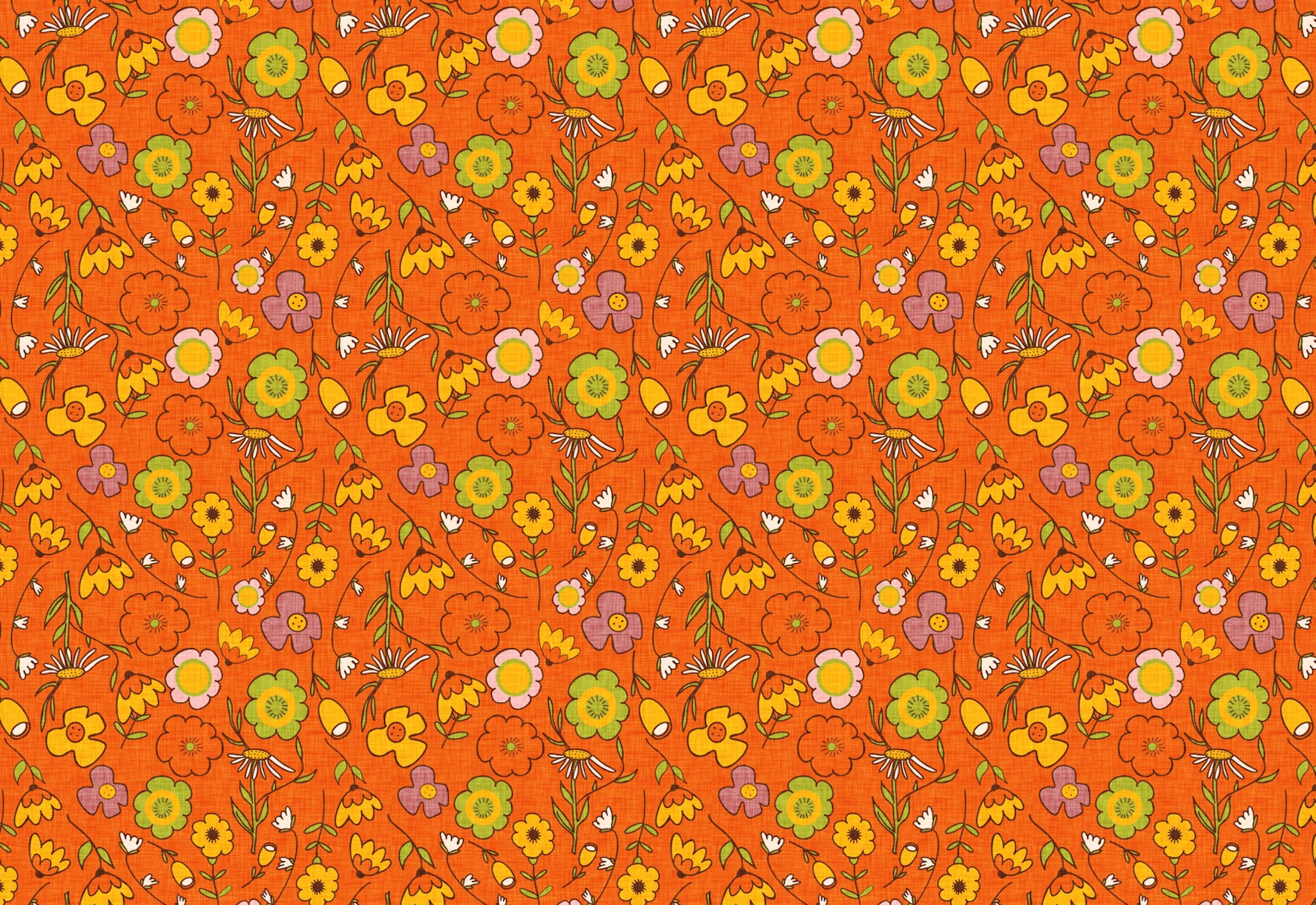 70's Floral Bouquet Orange Wallpaper | Happywall