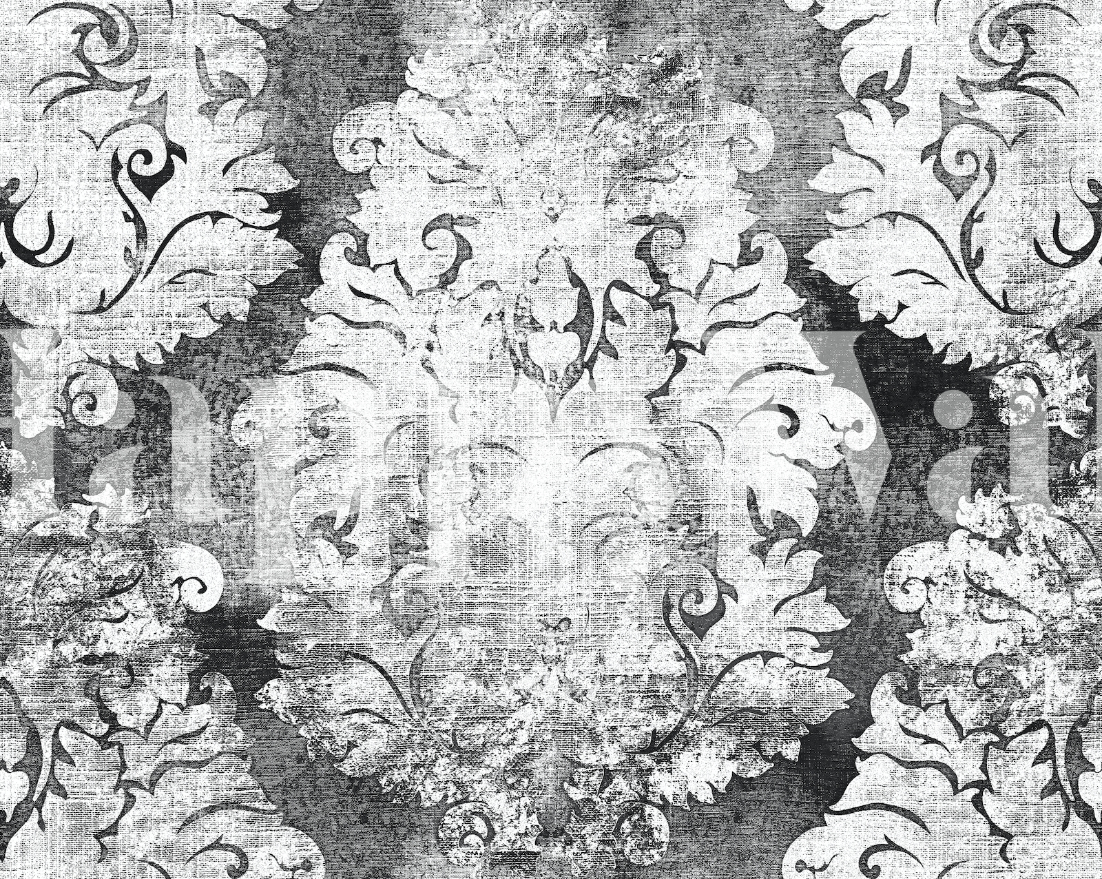 Black and White Antique Damask Wallpaper