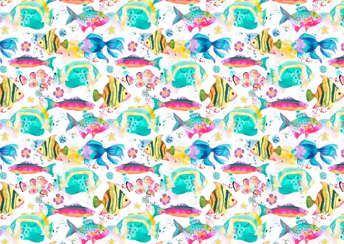 Artistic Tropical Sea Colorful Fishes Wallpaper | Happywall