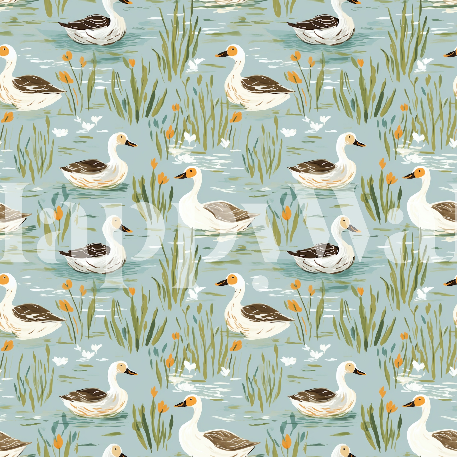 Buy Ducks on Lake in Teal Wallpaper | Happywall.com