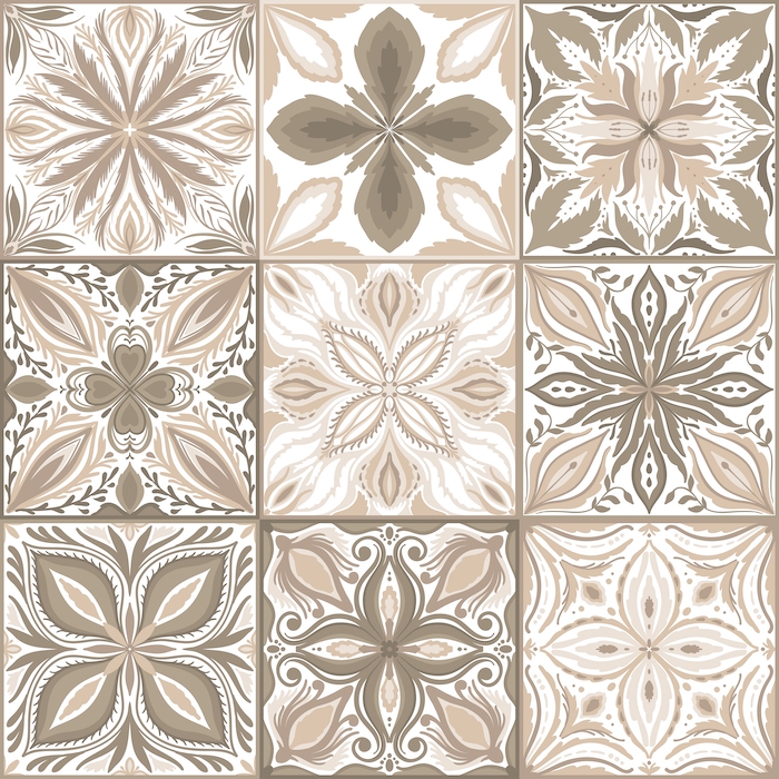 Ornate Tiles Neutral Browns Wallpaper | Buy Online at Happywall