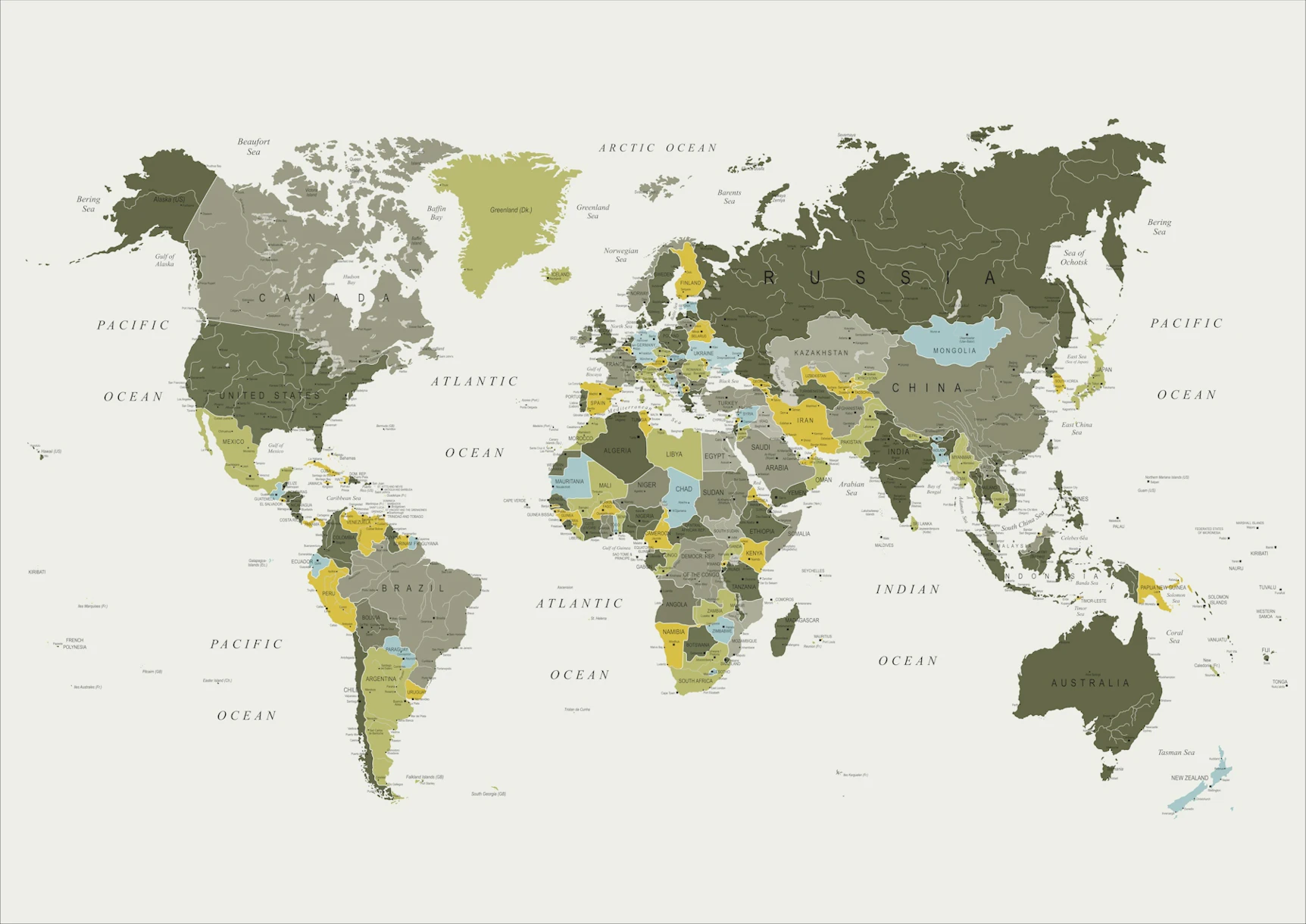 World Map Khaki Green Wallpaper - Buy Online at Happywall
